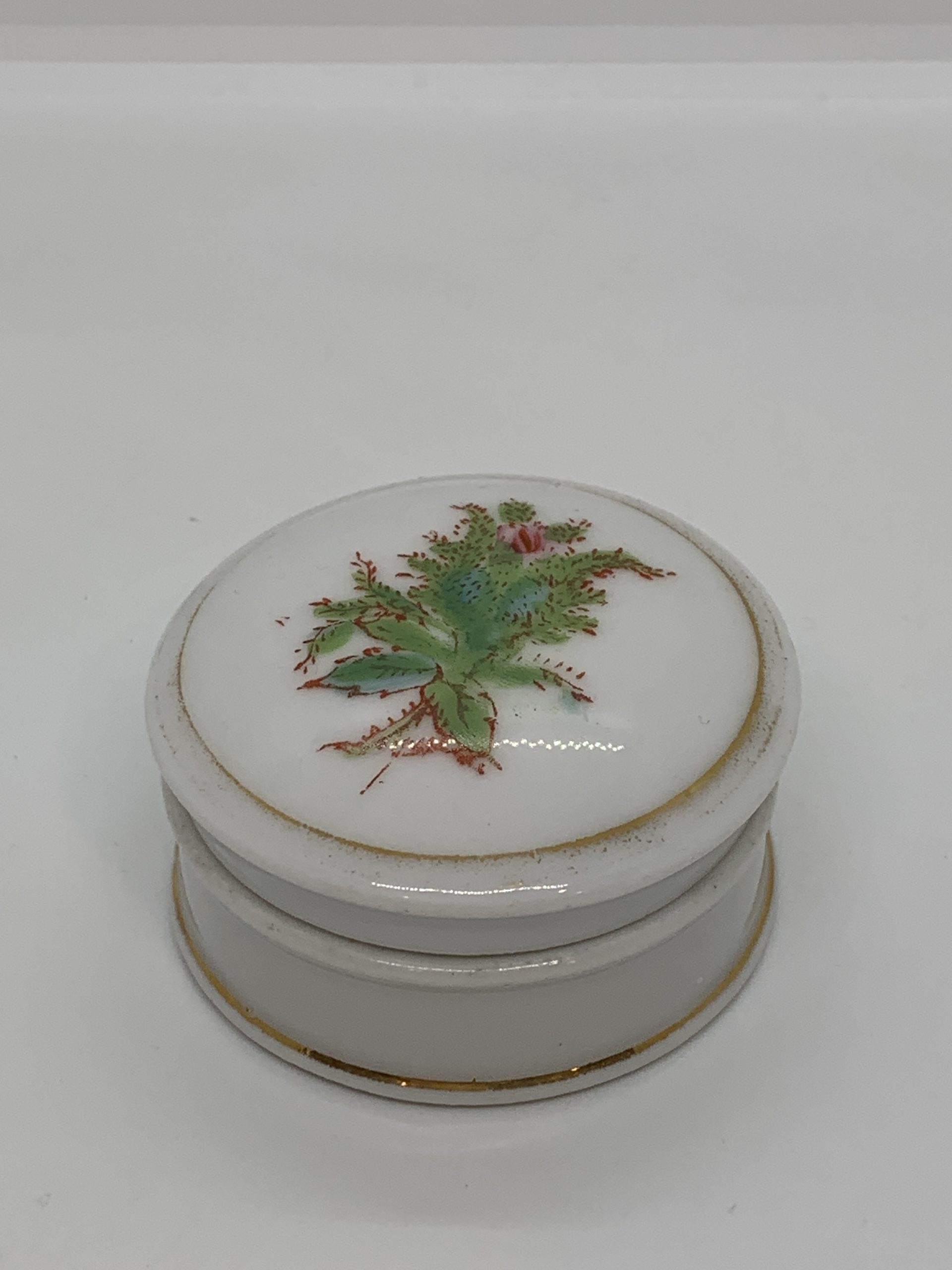 Vintage Porcelain Lidded Trinket Box hand painted - Floral pattern ...
