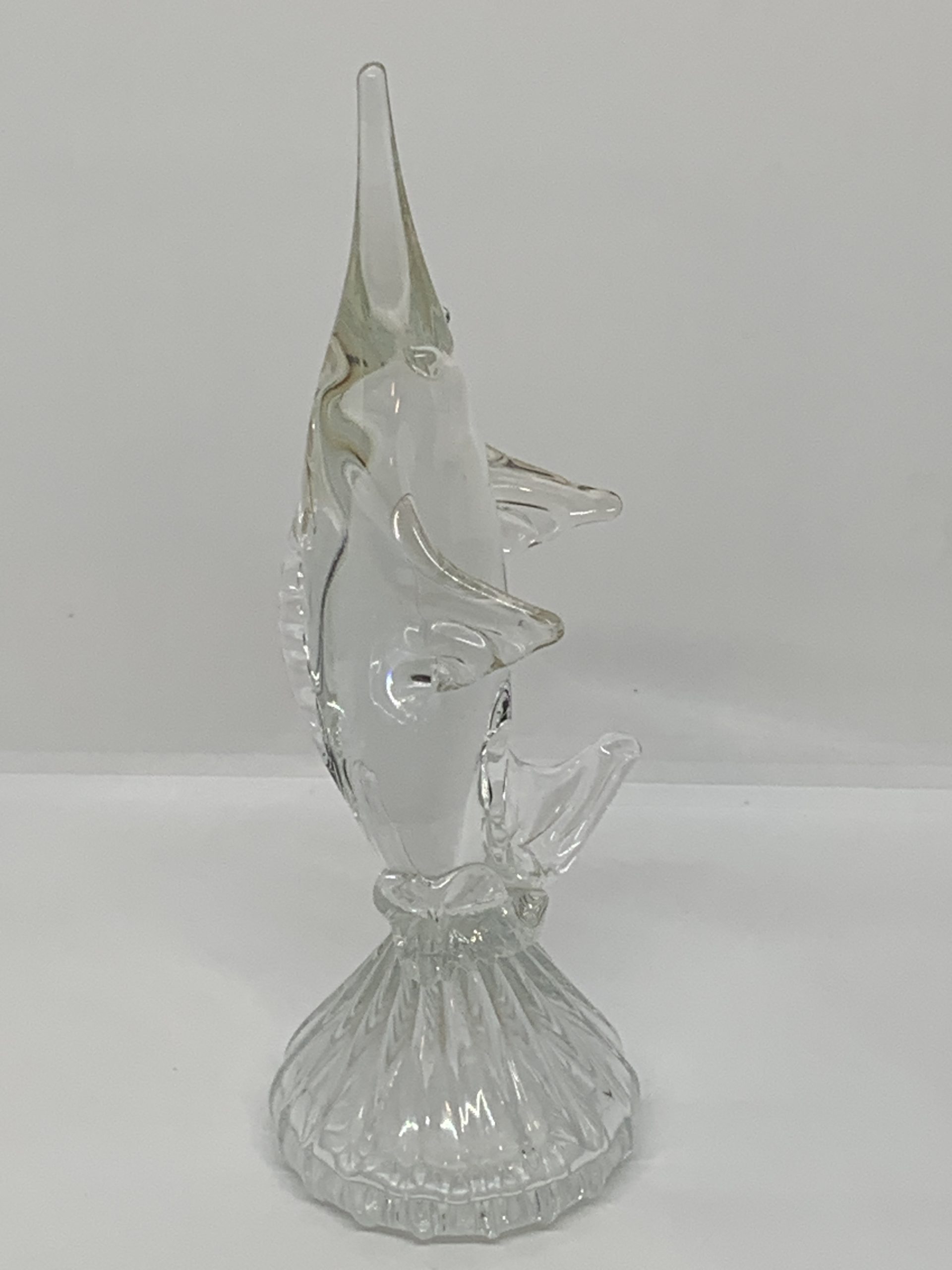 Art Glass Fish Sculpture on Pressed Glass Pedestal Base 25cm high ...