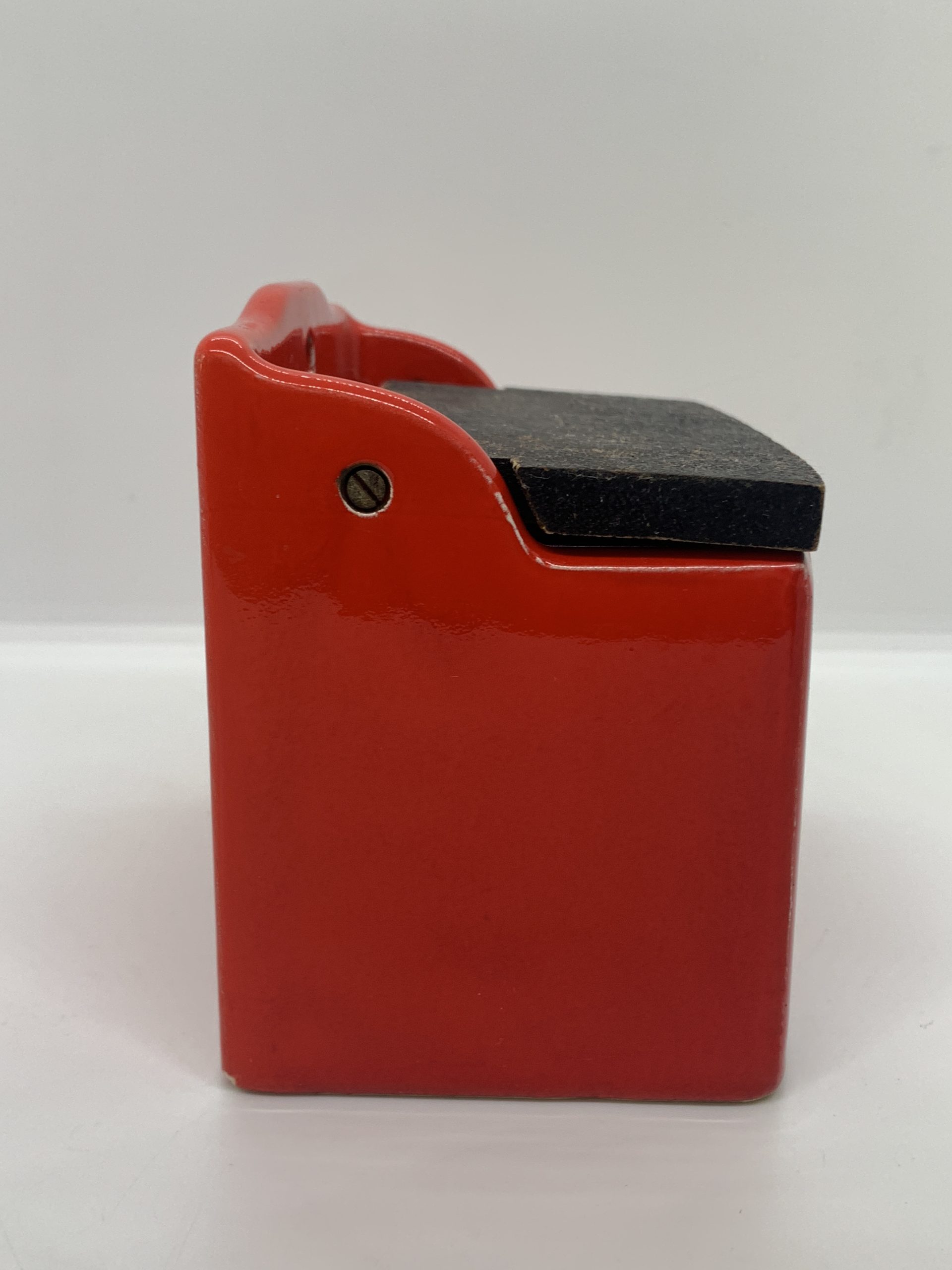 Red Enameled Pottery Salt Box with Wooden Lid - Vintage Keepsakes