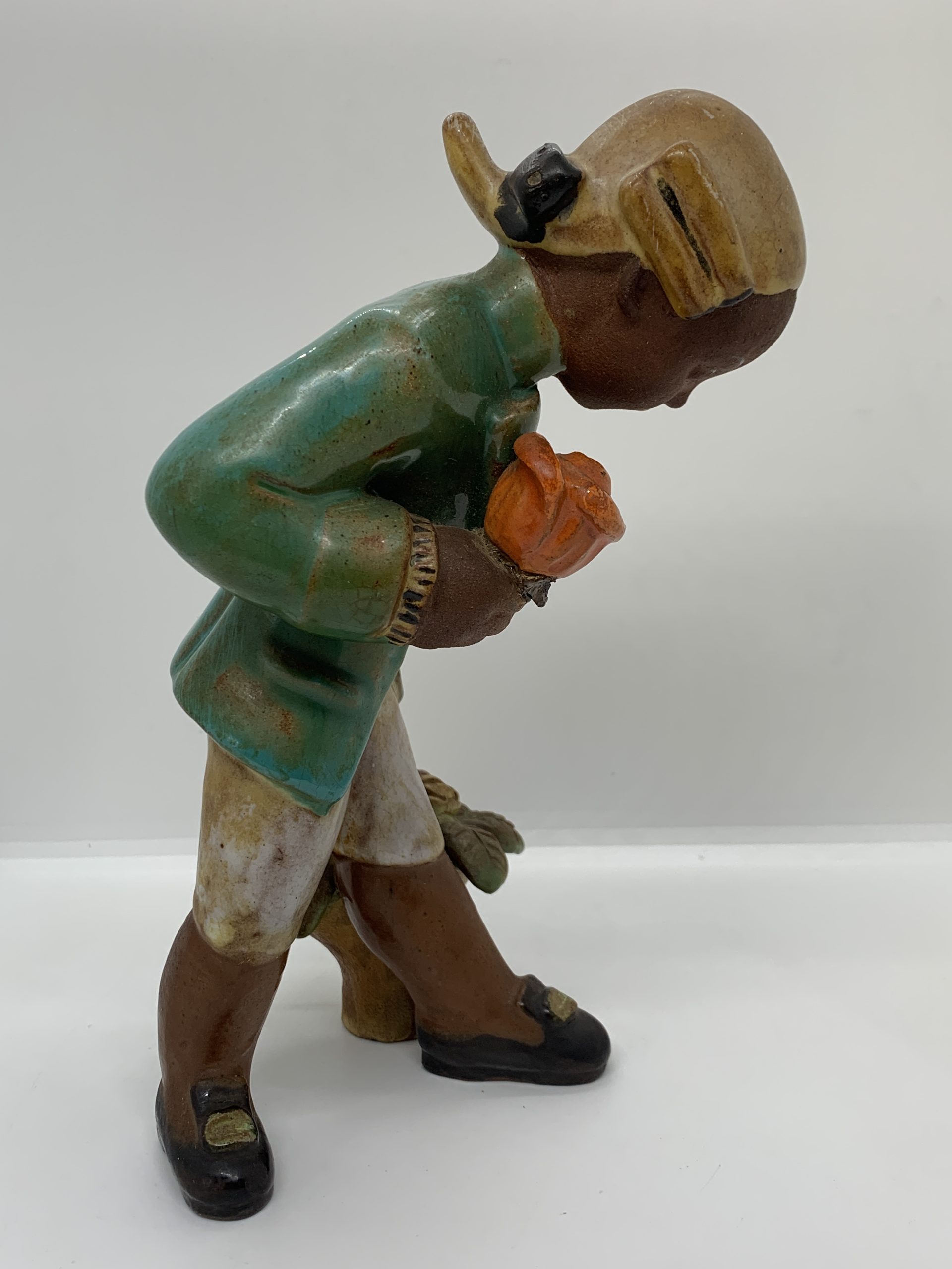 Vintage Pottery Boy Figure Bowing with Roses - likely Keramia - approx ...
