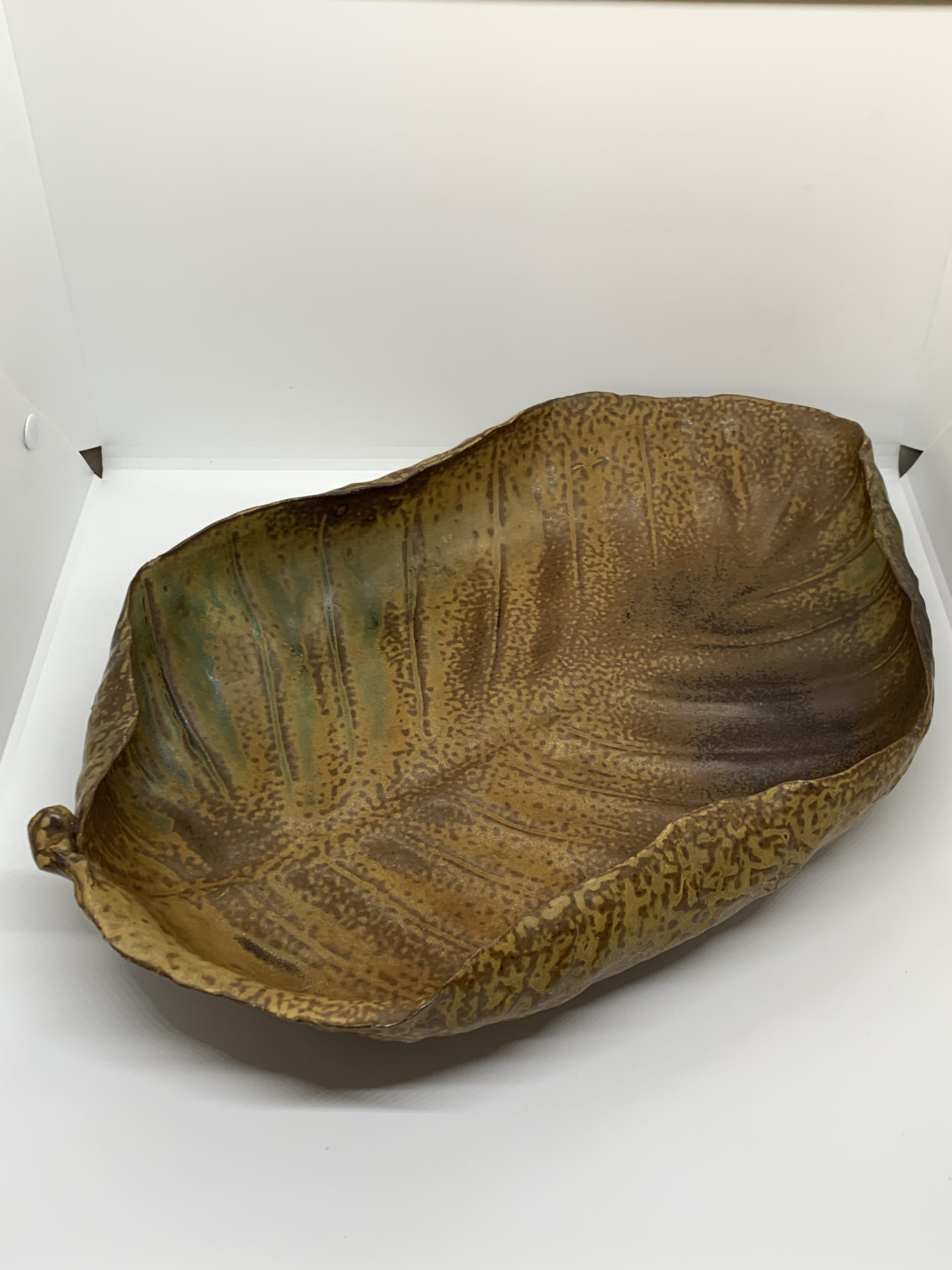 Large Leaf Form Studio Pottery Platter - stamped on base - 42cm long ...