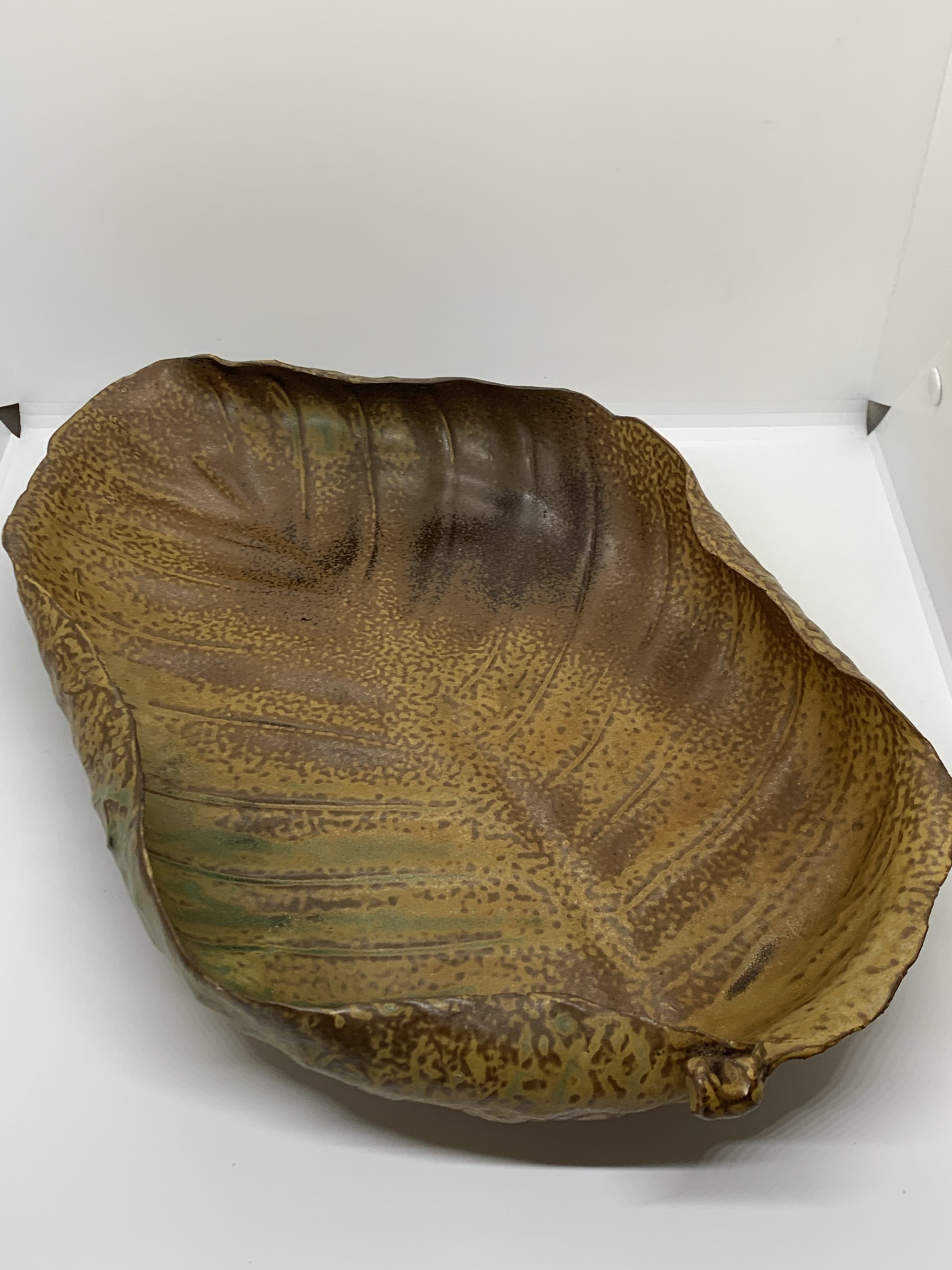 Large Leaf Form Studio Pottery Platter - stamped on base - 42cm long ...