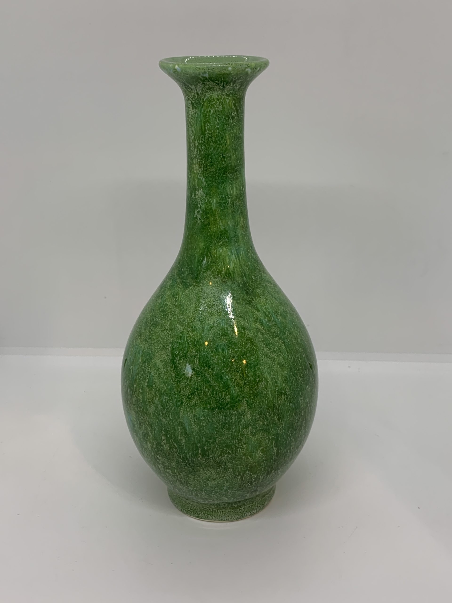 1970s Japanese Green subtle Mottled Patina Vase 23cm - Vintage Keepsakes