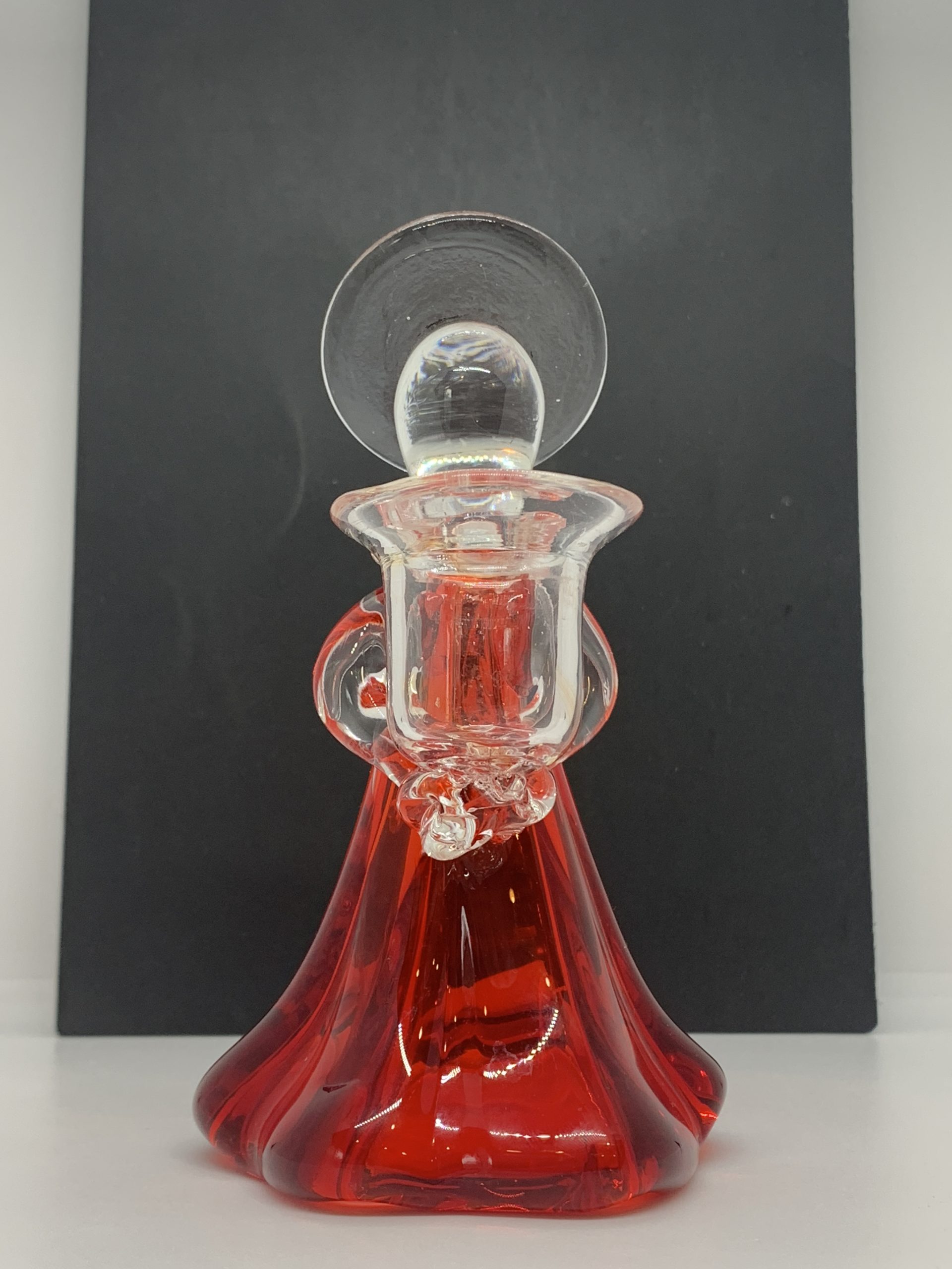 Red and Clear Glass Angel Form Taper Candle Holder 16cm - Vintage Keepsakes