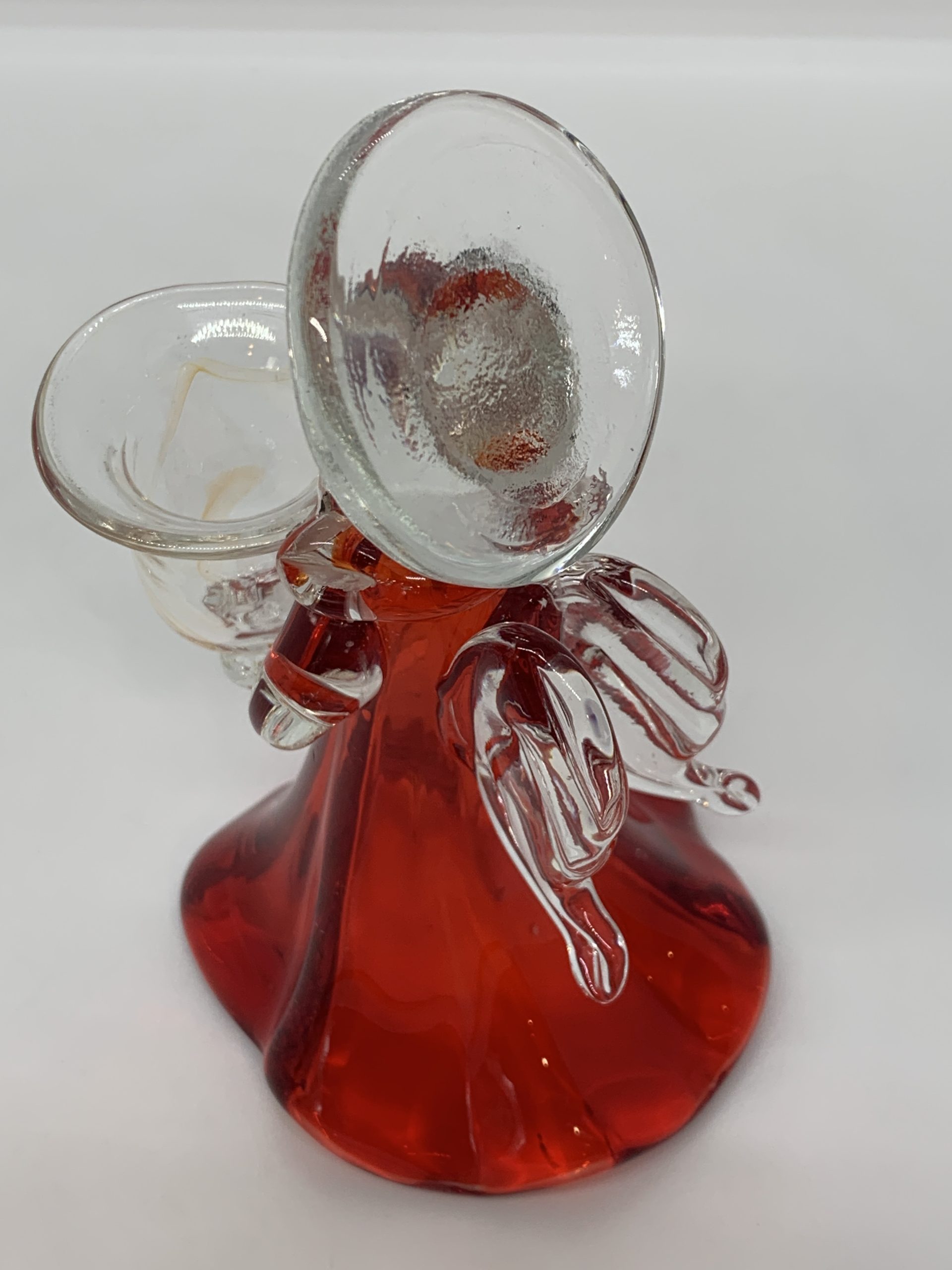 Red and Clear Glass Angel Form Taper Candle Holder 16cm - Vintage Keepsakes