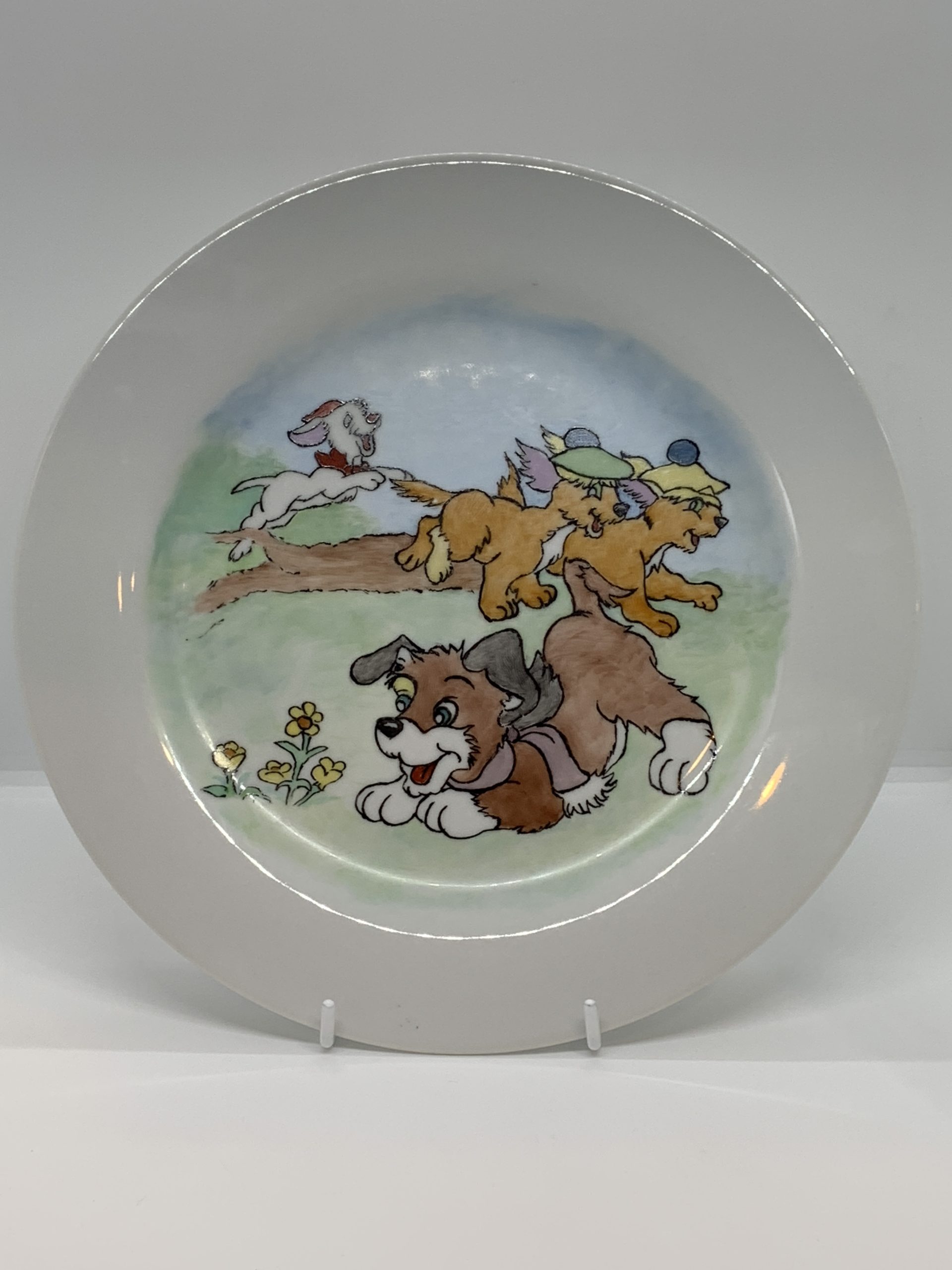 Vintage Hand Painted Plate with Cartoon Dogs Playing 27cm - Vintage ...