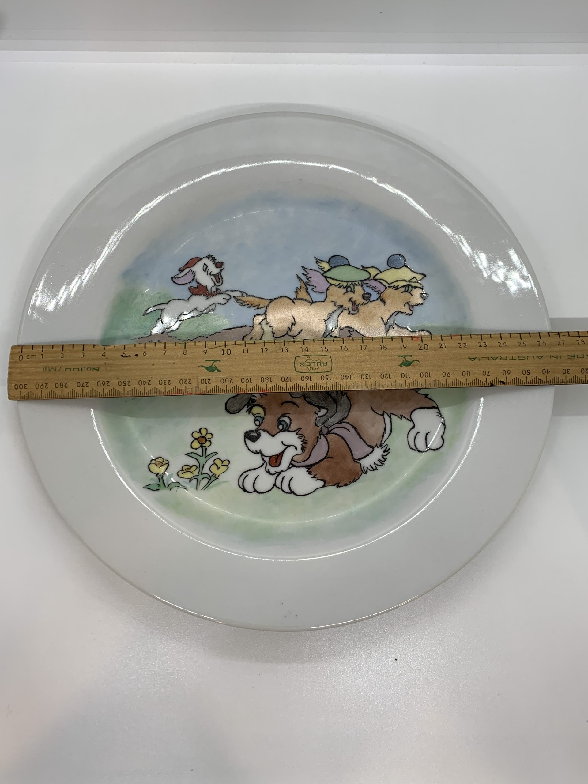 Vintage Hand Painted Plate with Cartoon Dogs Playing 27cm - Vintage ...