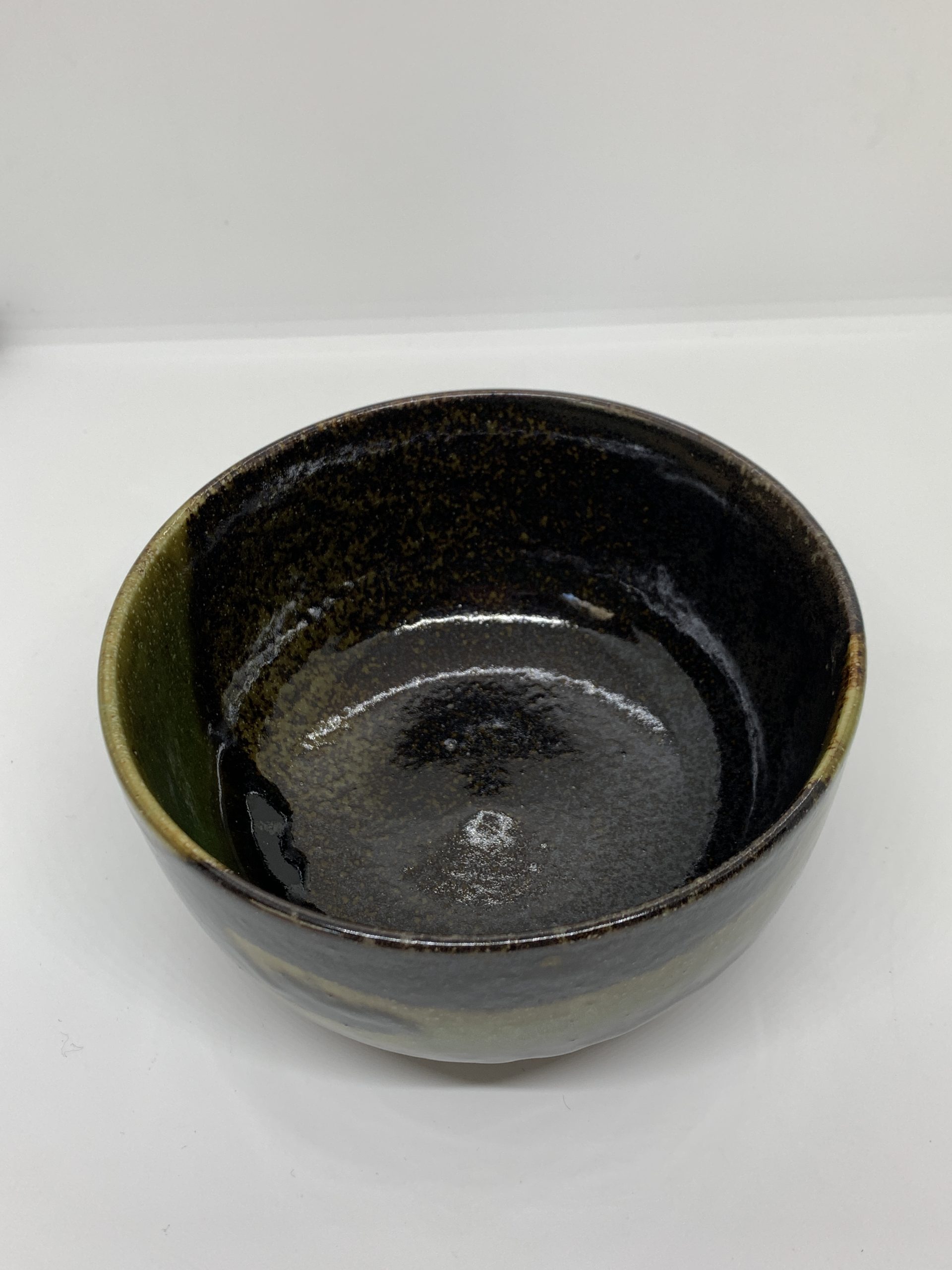 Heavy Glazed Pottery Bowl with Dark Brown and Green Tones 9cm high ...