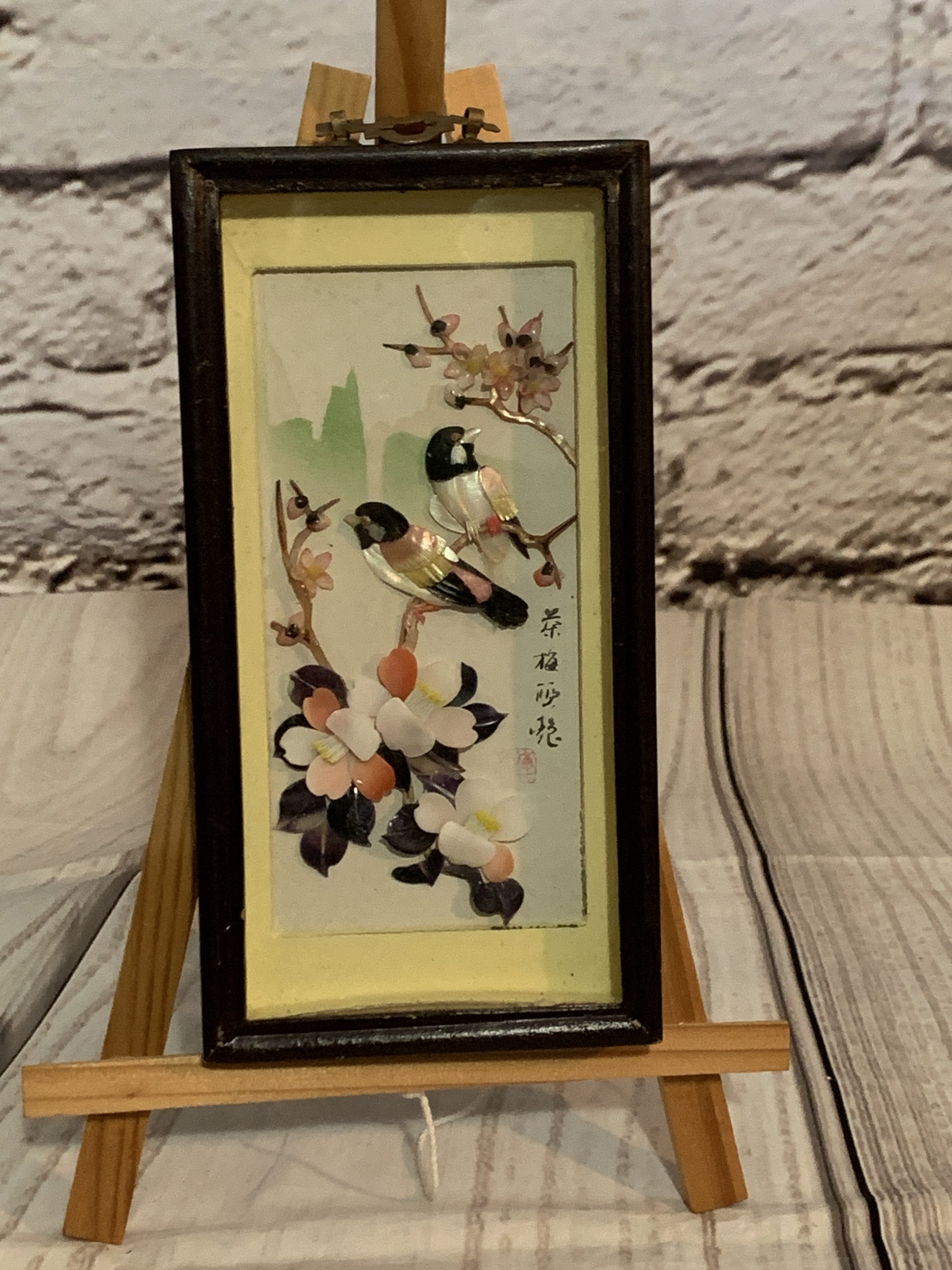 Vintage Chinese Mother of Pearl 3D Bird Shell Art 23x12cm - Vintage ...