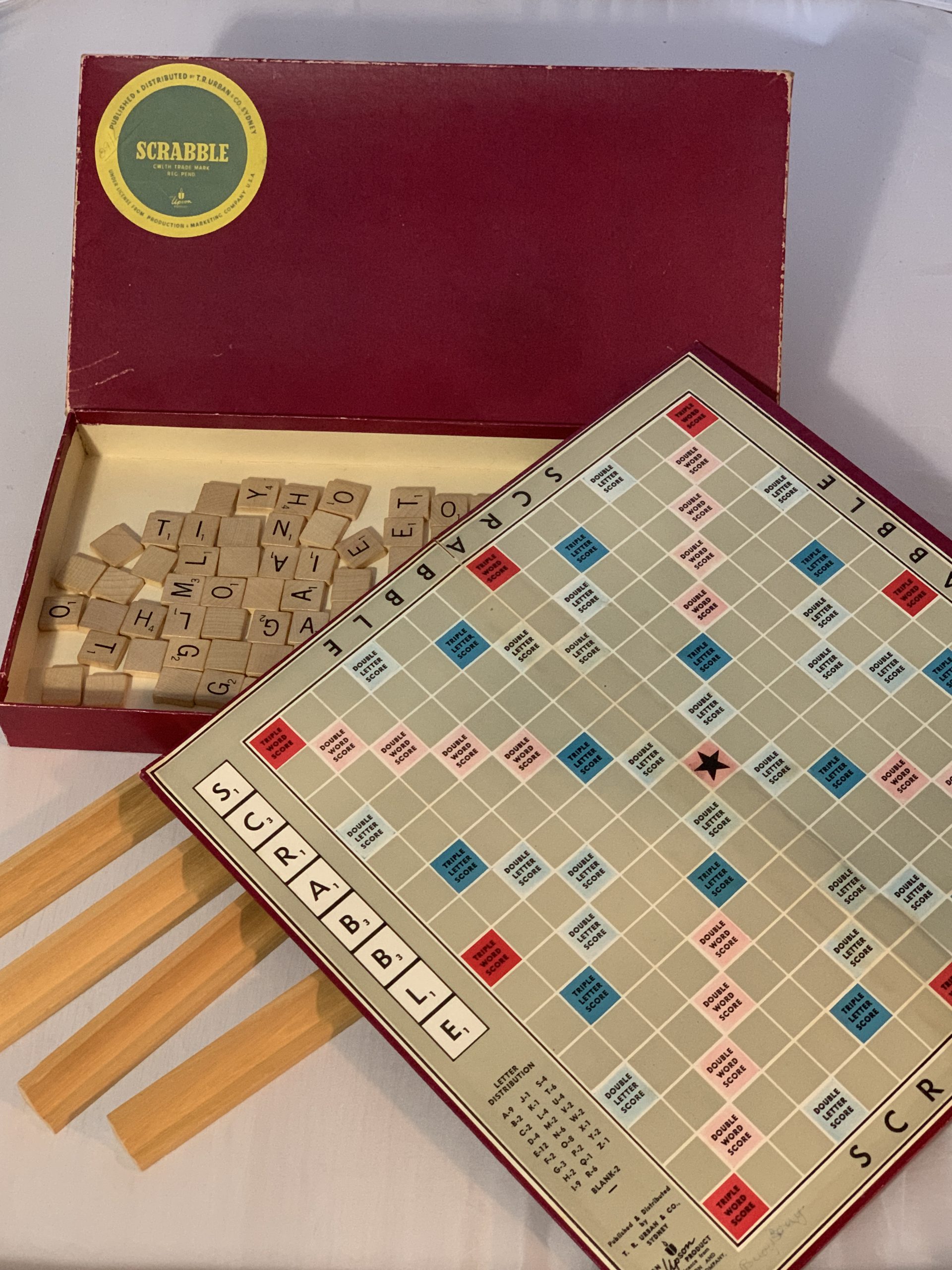 Vintage Scrabble Set with Original Board - Wooden Tiles - Wooden Stands ...