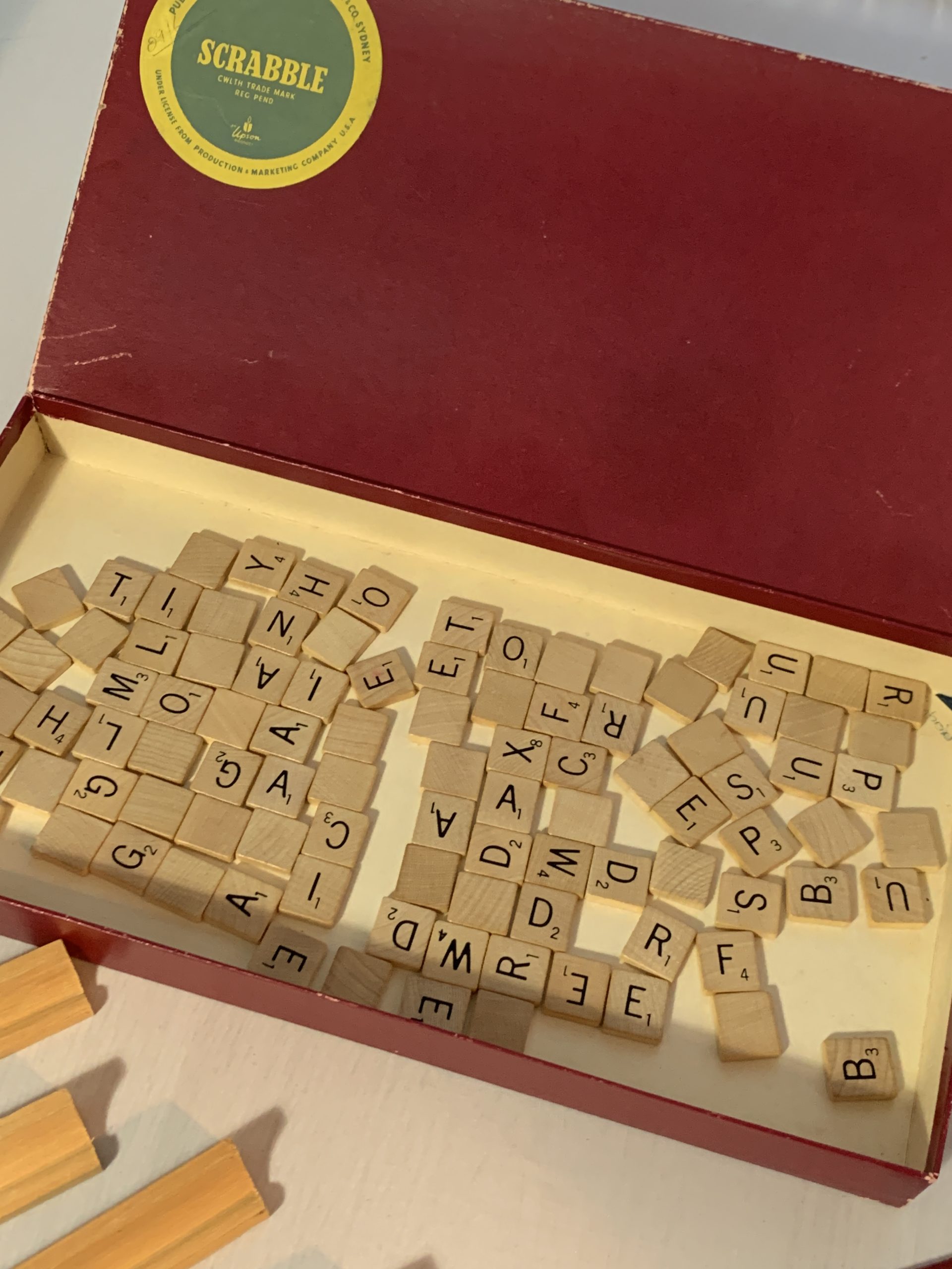 Vintage Scrabble Set with Original Board - Wooden Tiles - Wooden Stands ...