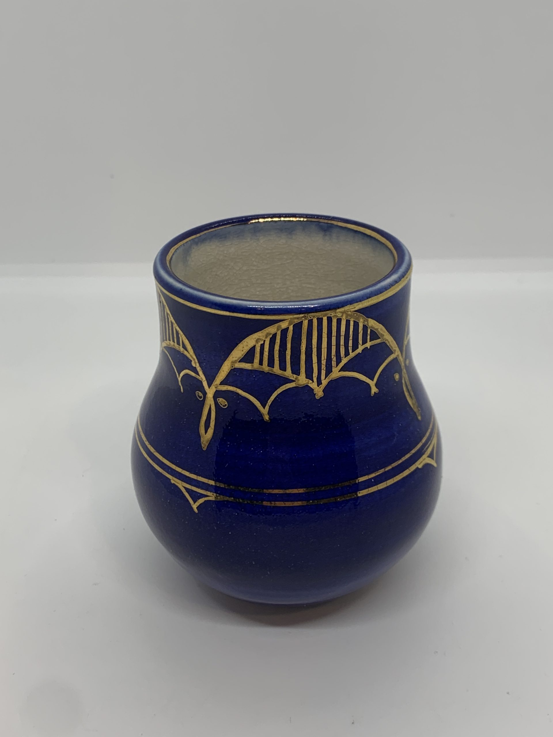 Heather Johnson Pottery Vase with Gilt Pattern 9cm high - Vintage Keepsakes