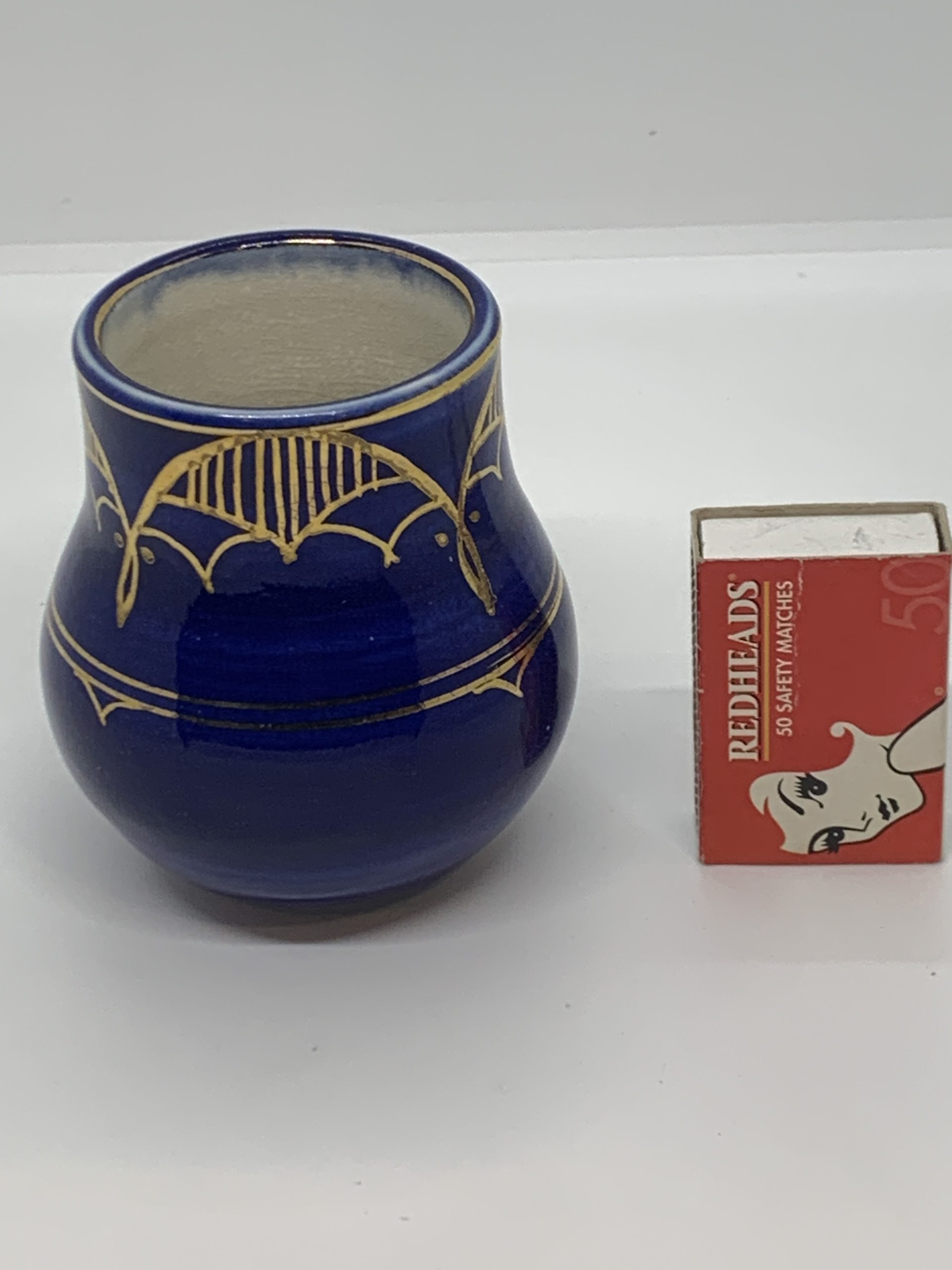 Heather Johnson Pottery Vase with Gilt Pattern 9cm high - Vintage Keepsakes