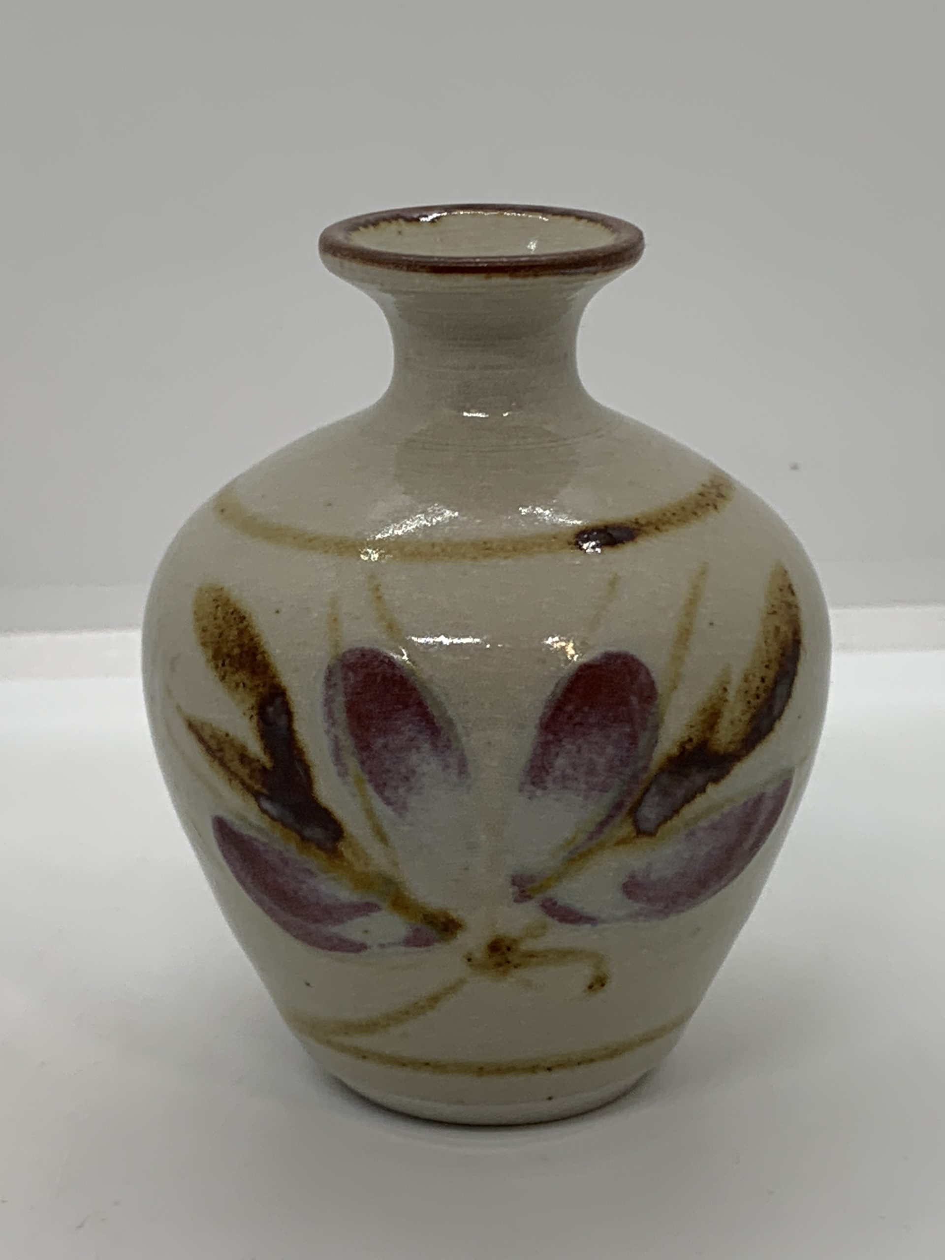 Springmount Pottery Purple and Tan Vase signed to base 8cm high ...