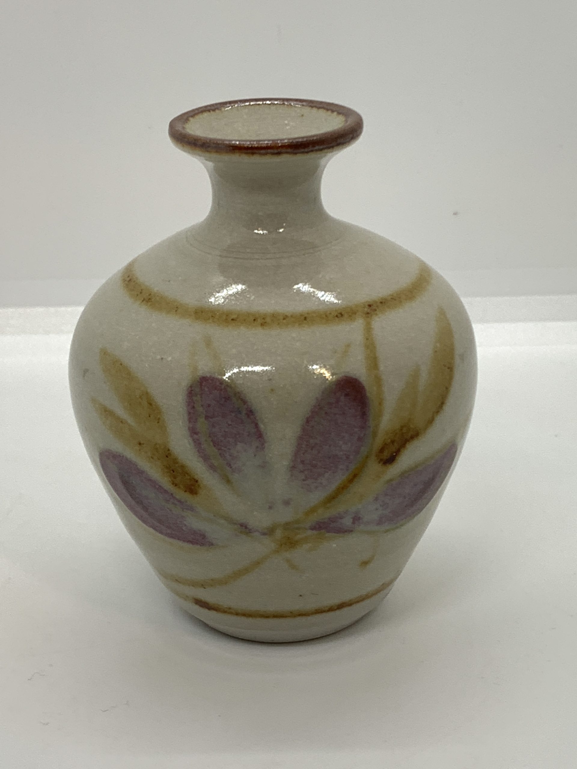 Springmount Pottery Purple and Tan Vase signed to base 8cm high ...