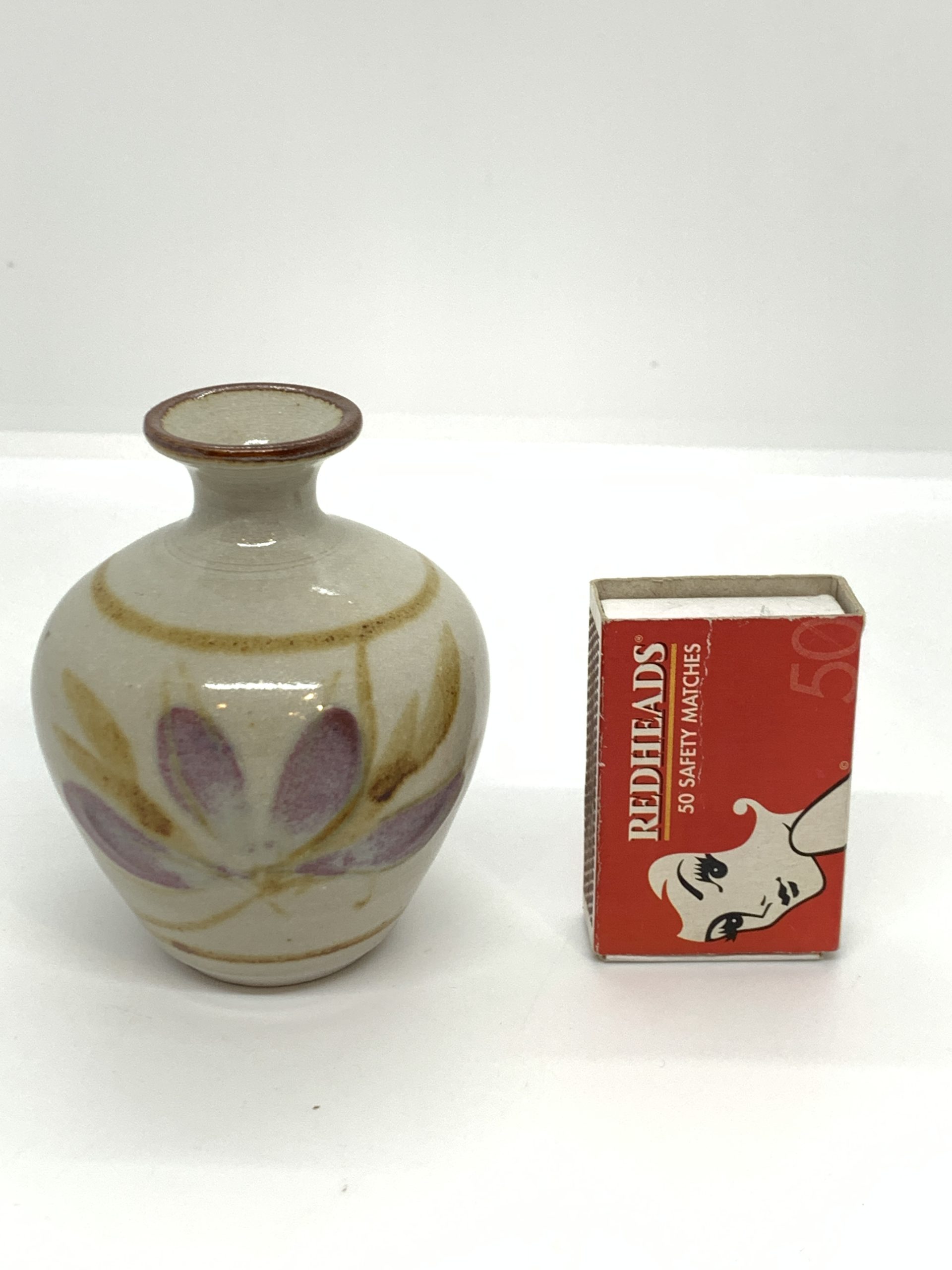 Springmount Pottery Purple and Tan Vase signed to base 8cm high ...