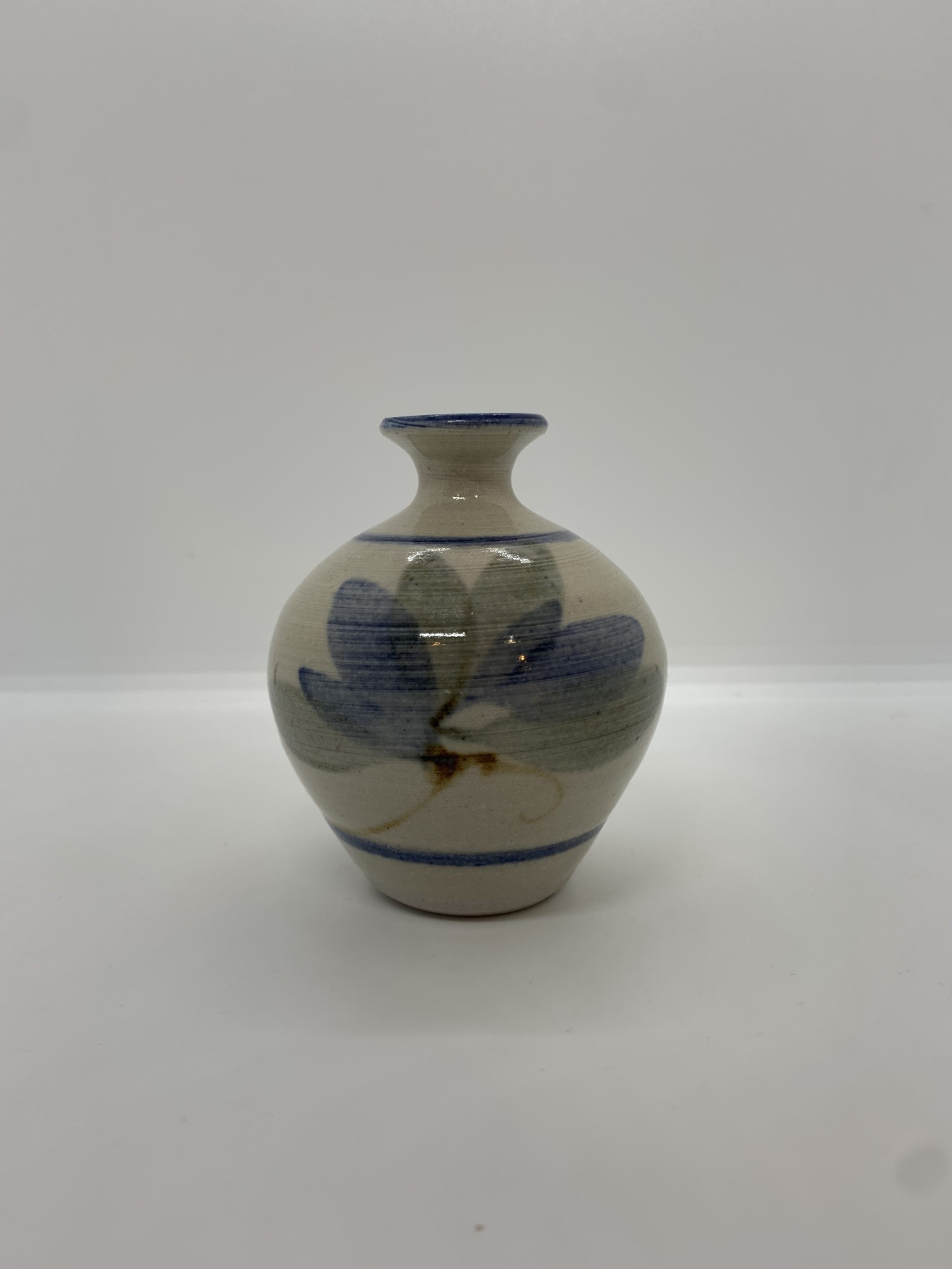 Springmount Pottery Blue and Green Leaf Vase signed to base 8cm high ...