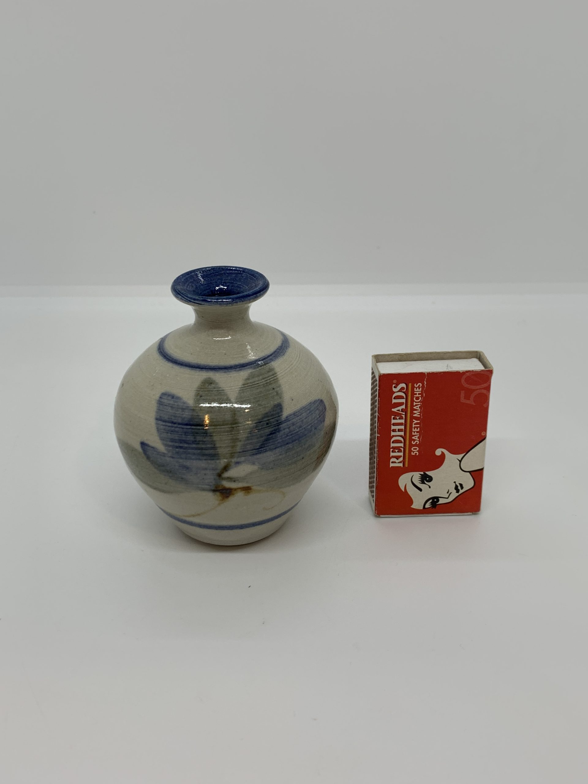 Springmount Pottery Blue and Green Leaf Vase signed to base 8cm high ...