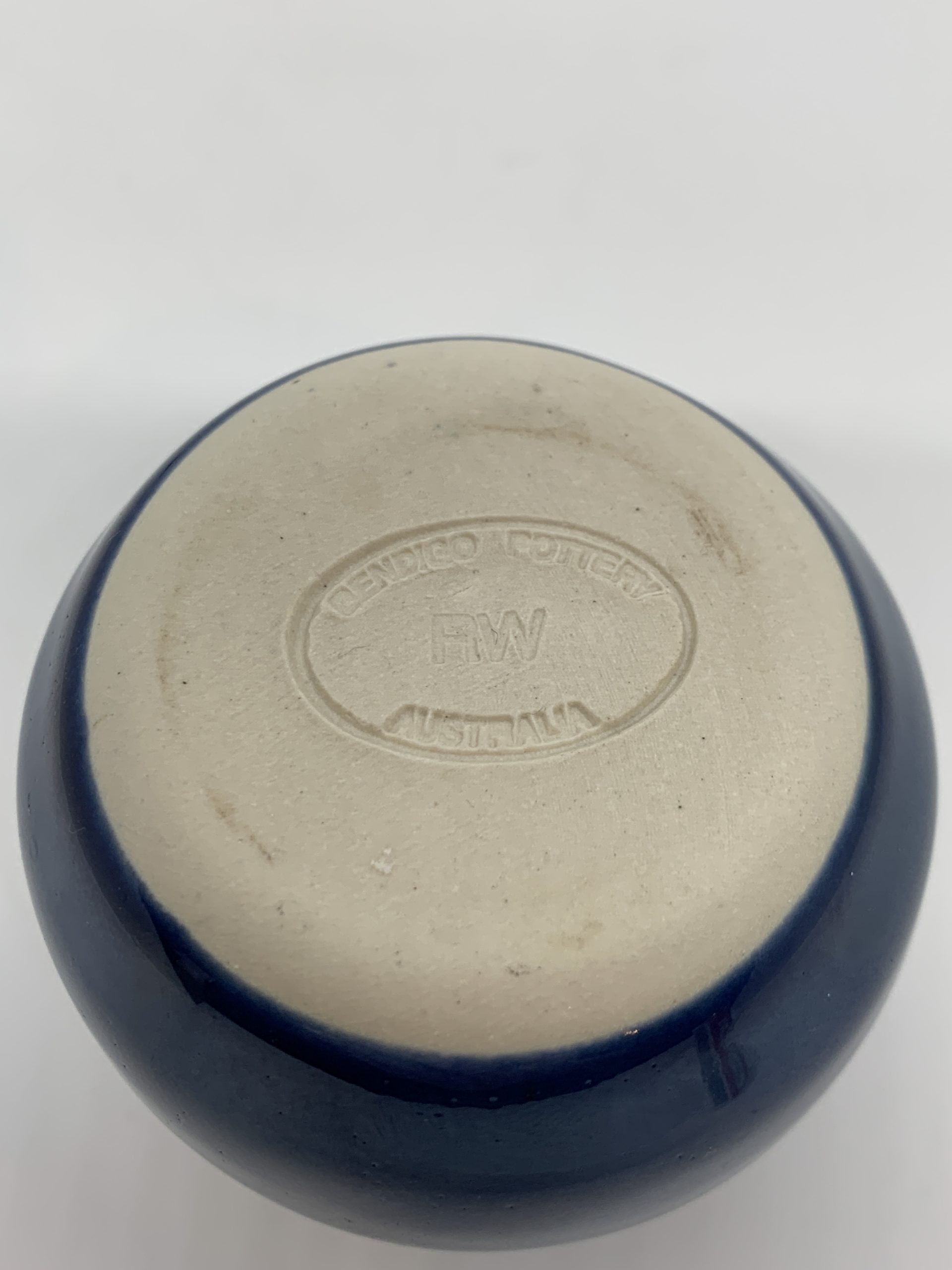 Bendigo Pottery Fluted edge Blue Squat Vase stamped to base Bendigo ...