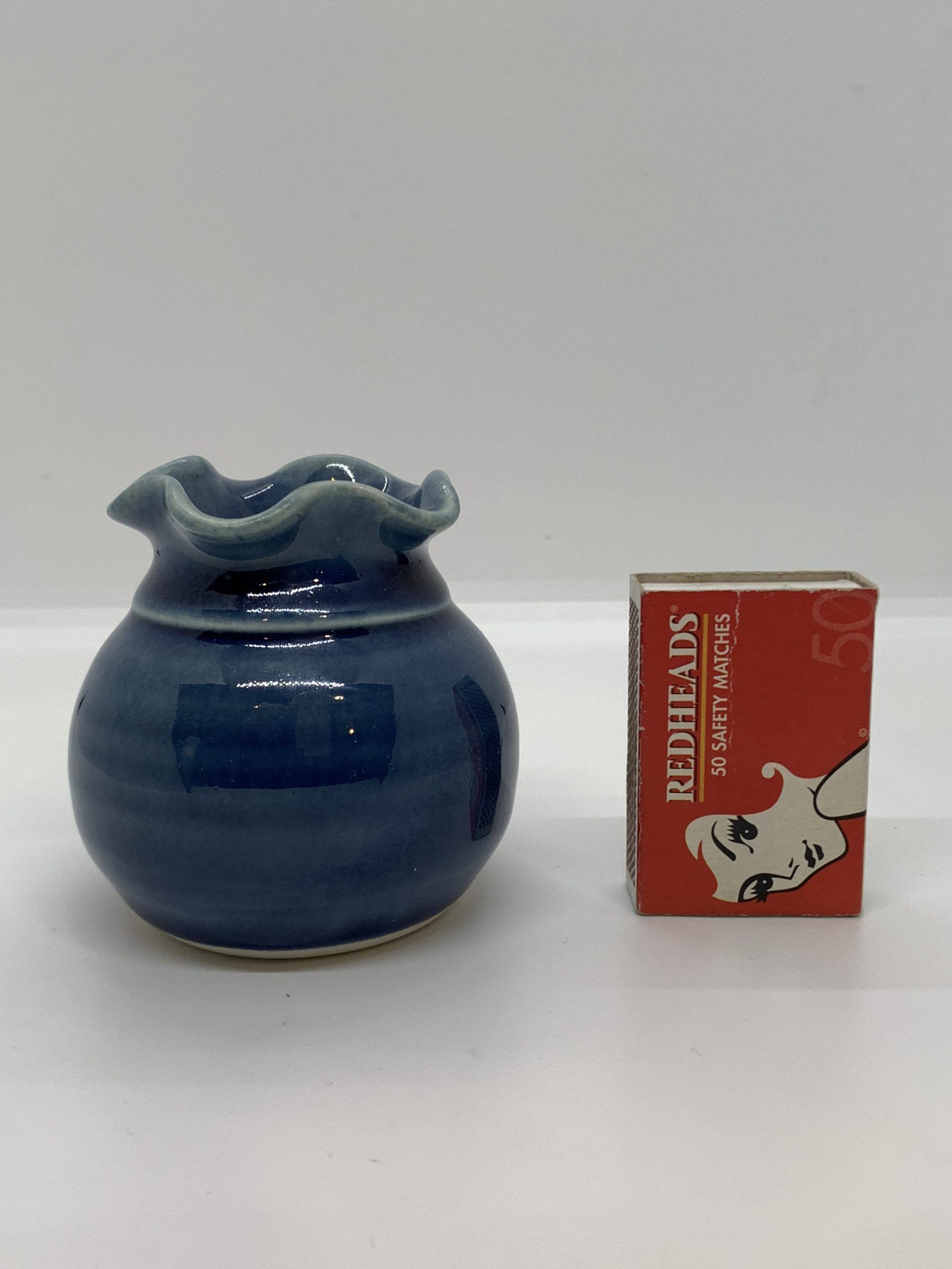 Bendigo Pottery Fluted edge Blue Squat Vase stamped to base Bendigo ...