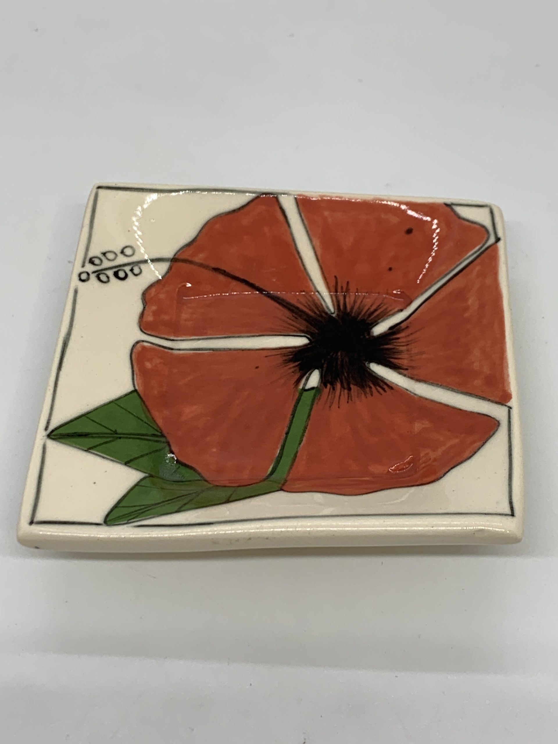 Robyn Perry Square Pottery Plate with Feet Floral Plate (approx 12cm ...