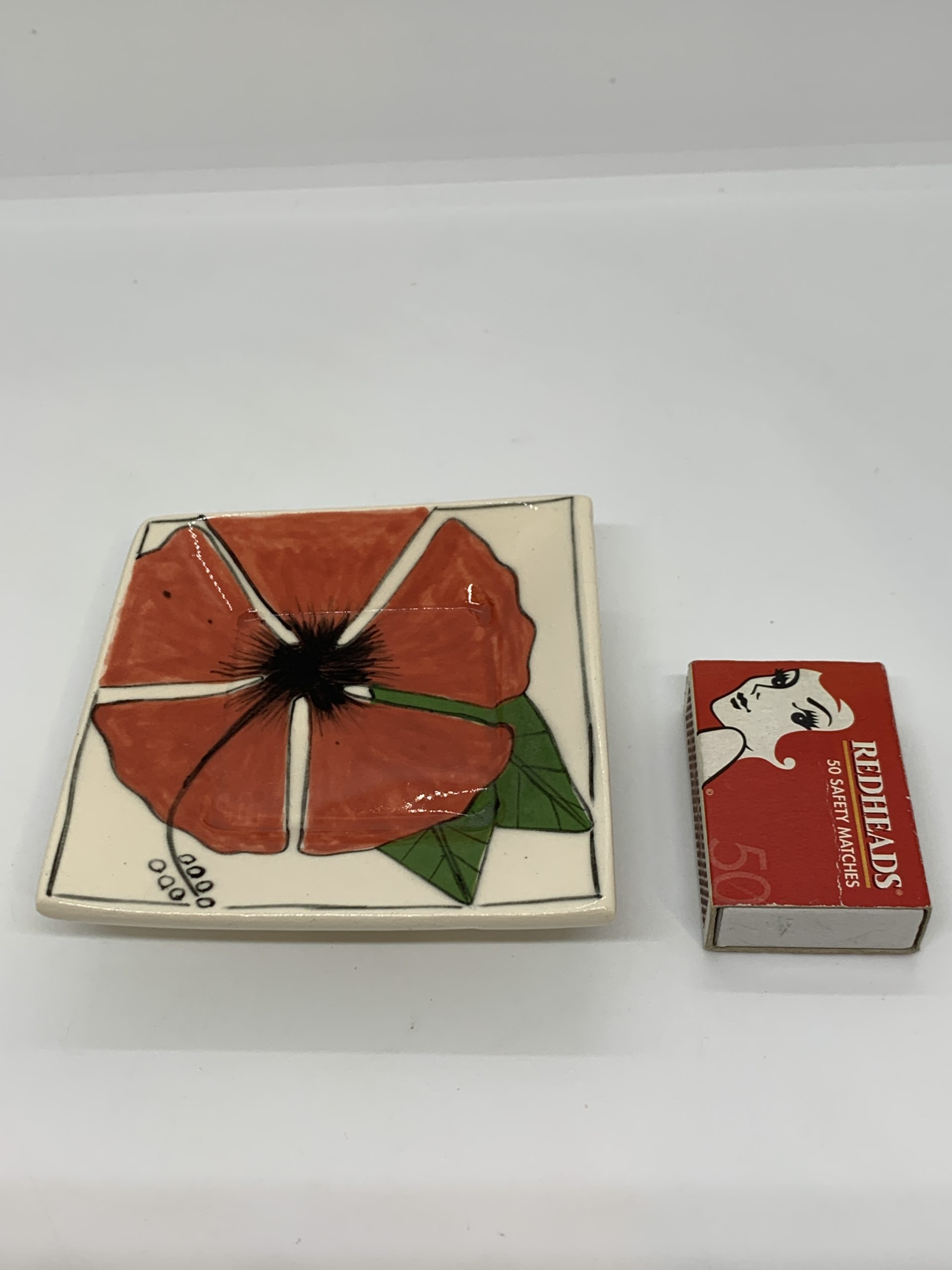 Robyn Perry Square Pottery Plate with Feet Floral Plate (approx 12cm ...