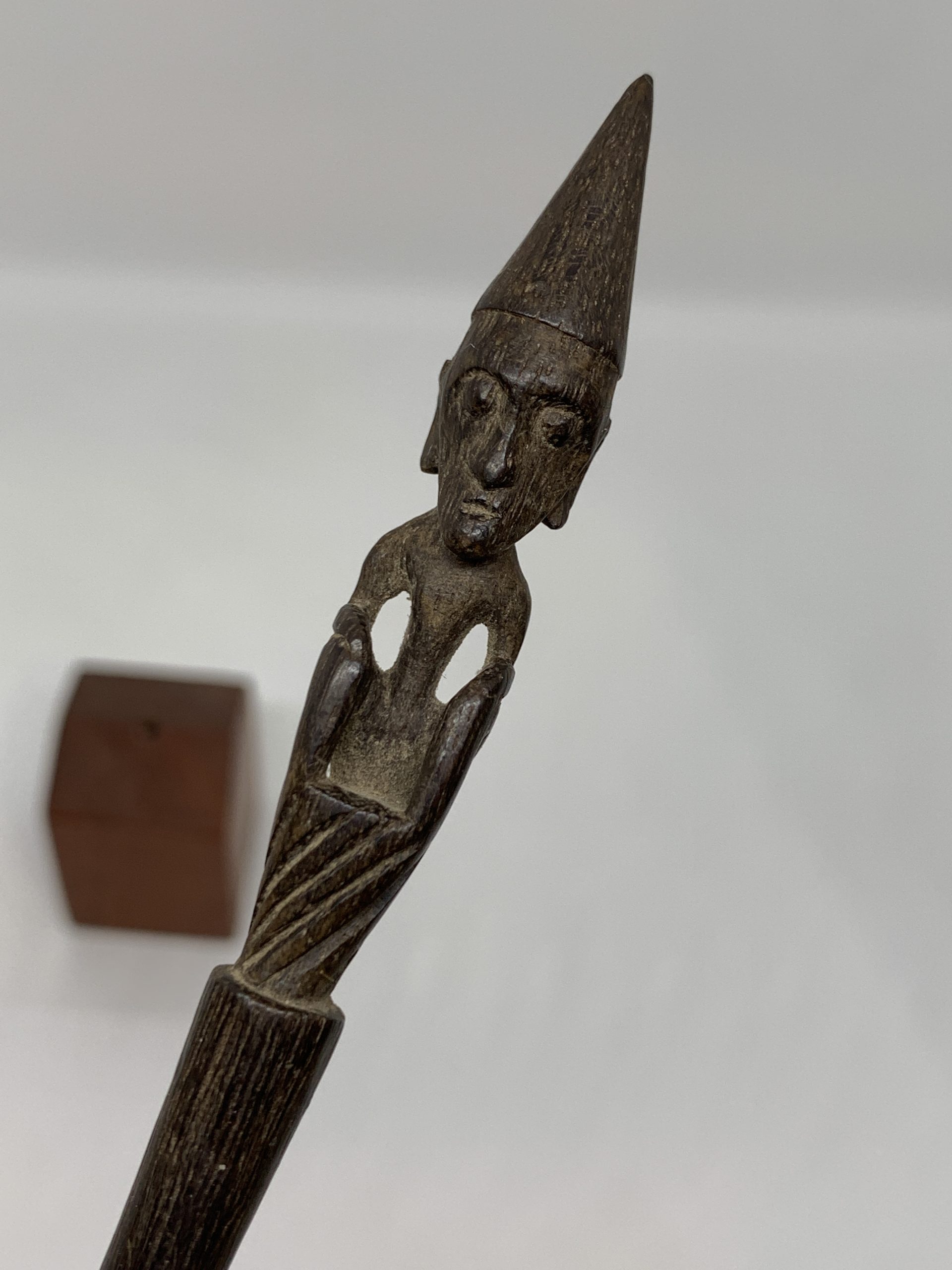 Wooden Stick with Man Sitting Finial Tribal - Possibly African Hair Pin ...