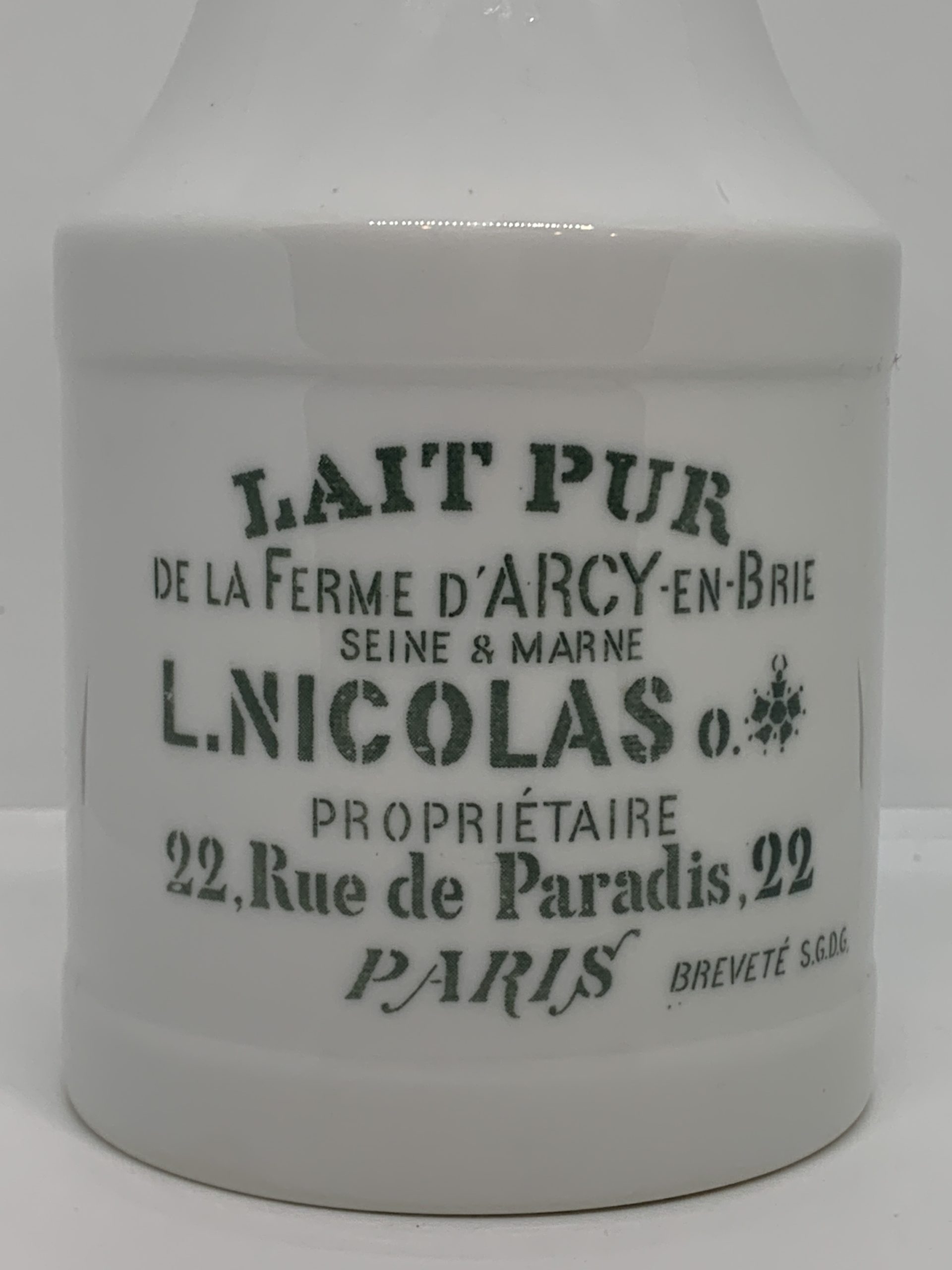 Vintage White Porcelain Milk Bottle with French text Lait Pur de la ...