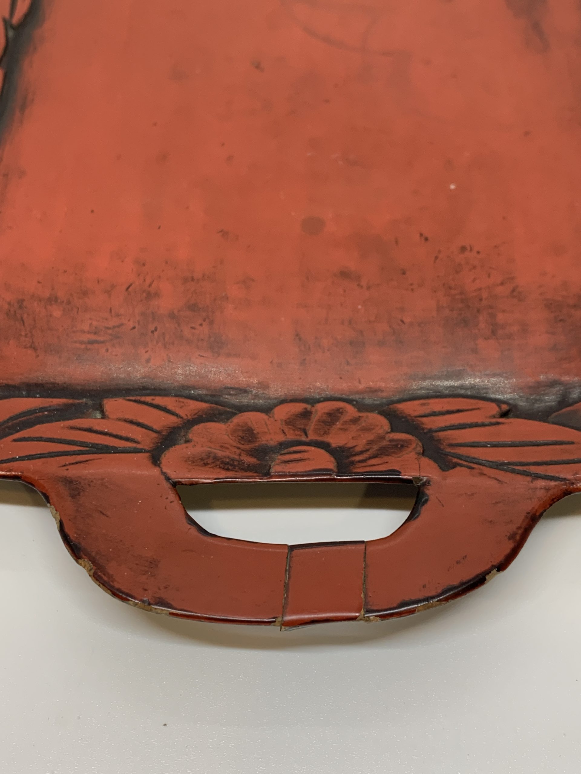 Vintage Japanese Carved Red Laquered Tray with Handles 31x20cm (AF ...