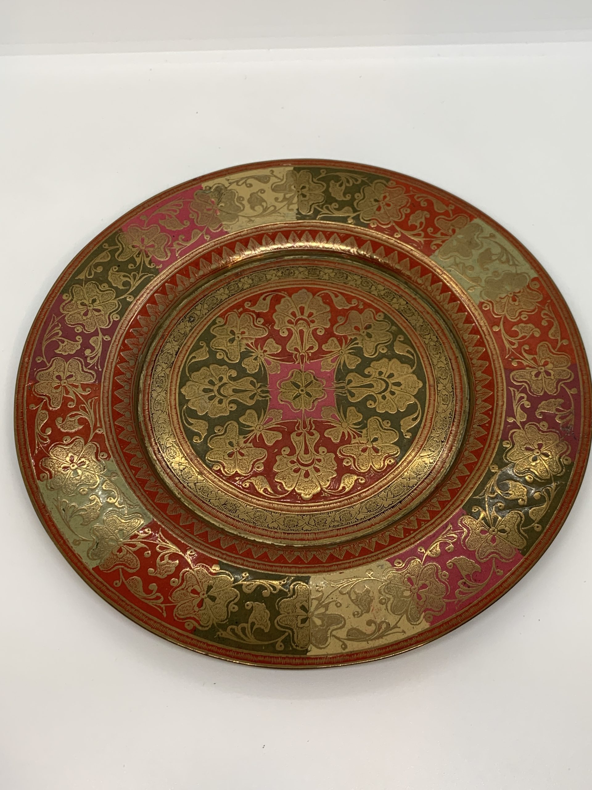 Indian Copper and Enamelled Plate 24cm - Vintage Keepsakes
