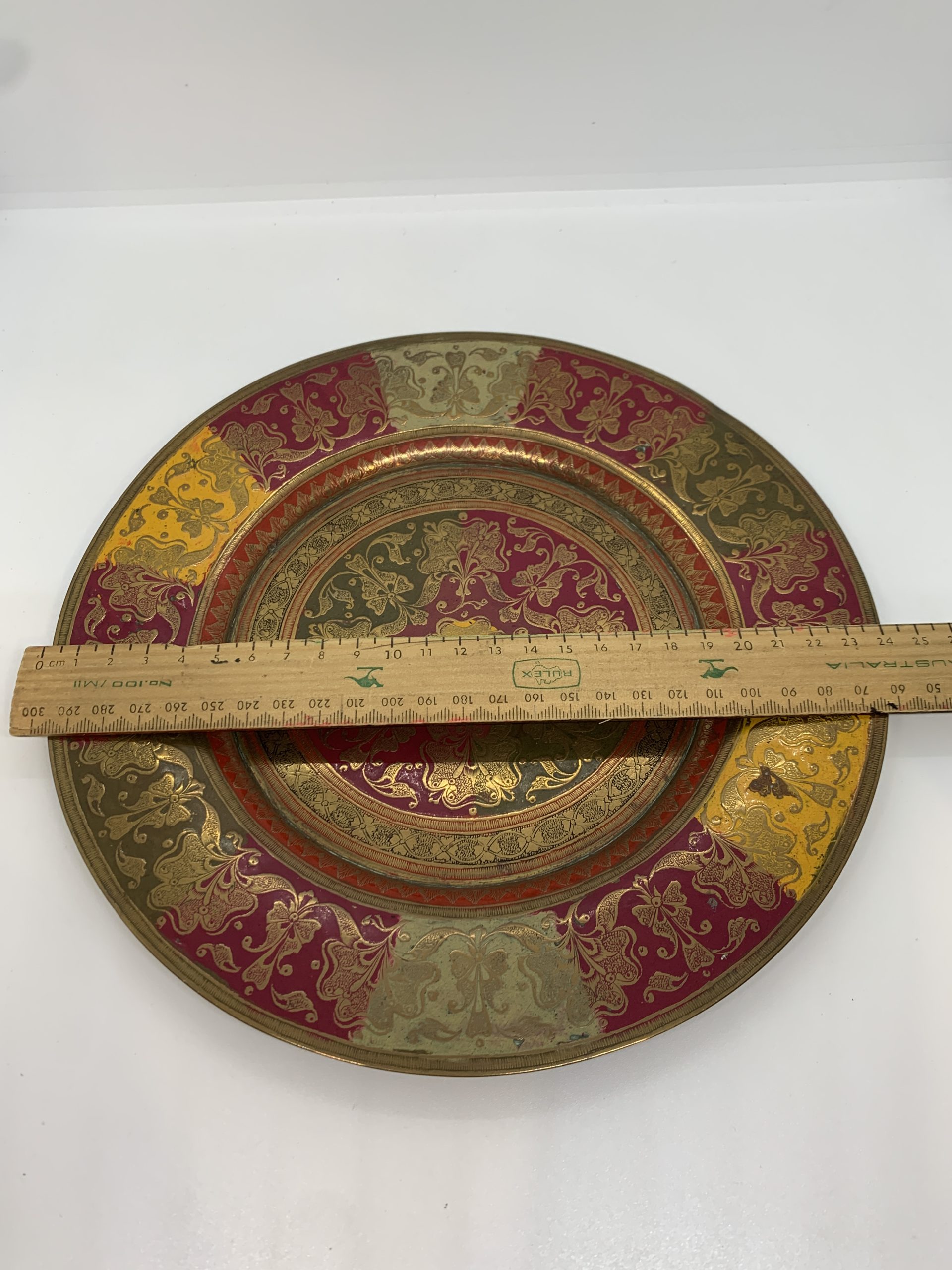 Indian Copper and Enamelled Plate 24cm (stamped Made in India) AF ...