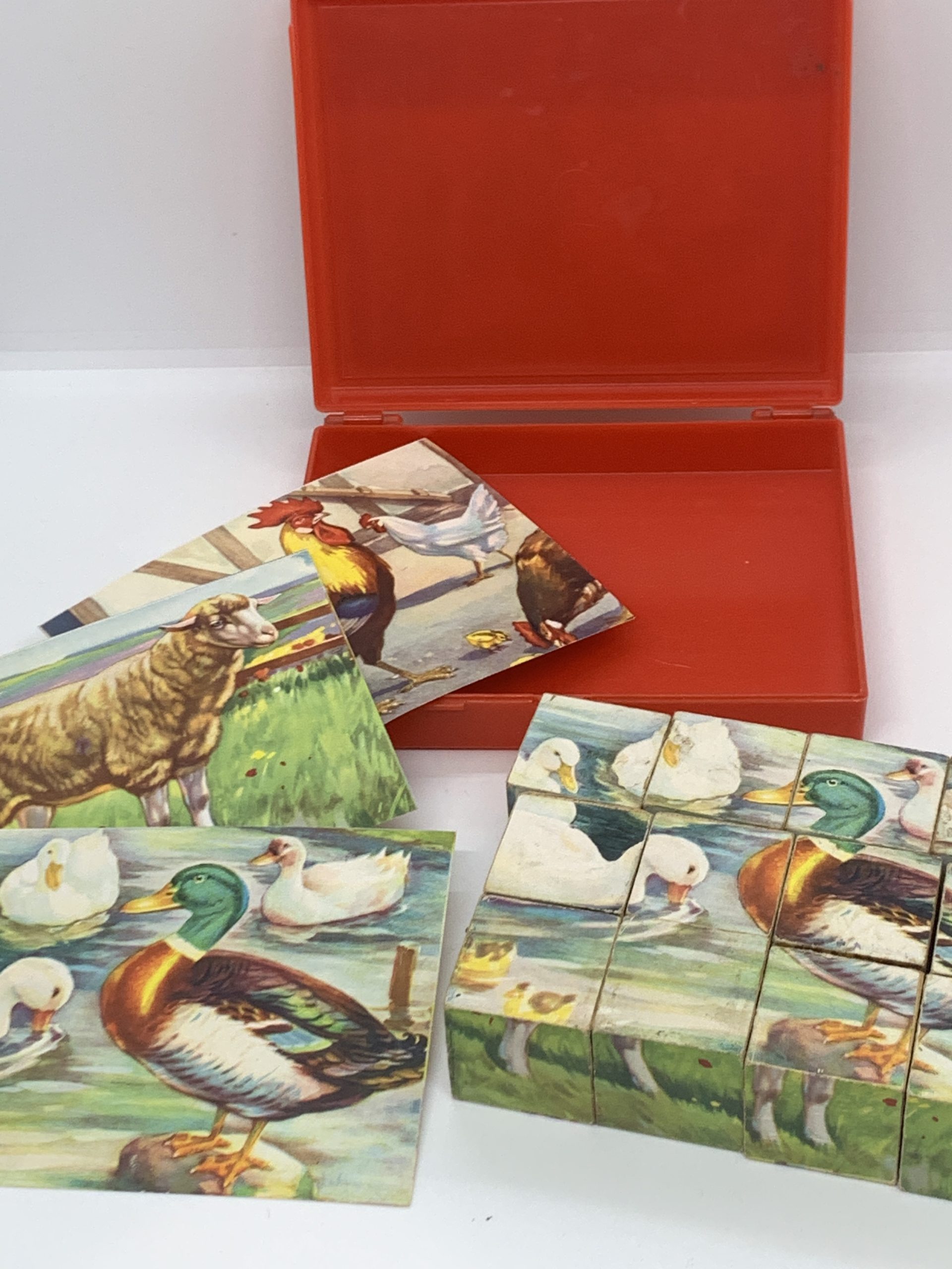 Vintage Animal Block Puzzle in Plastic Container - Vintage Keepsakes