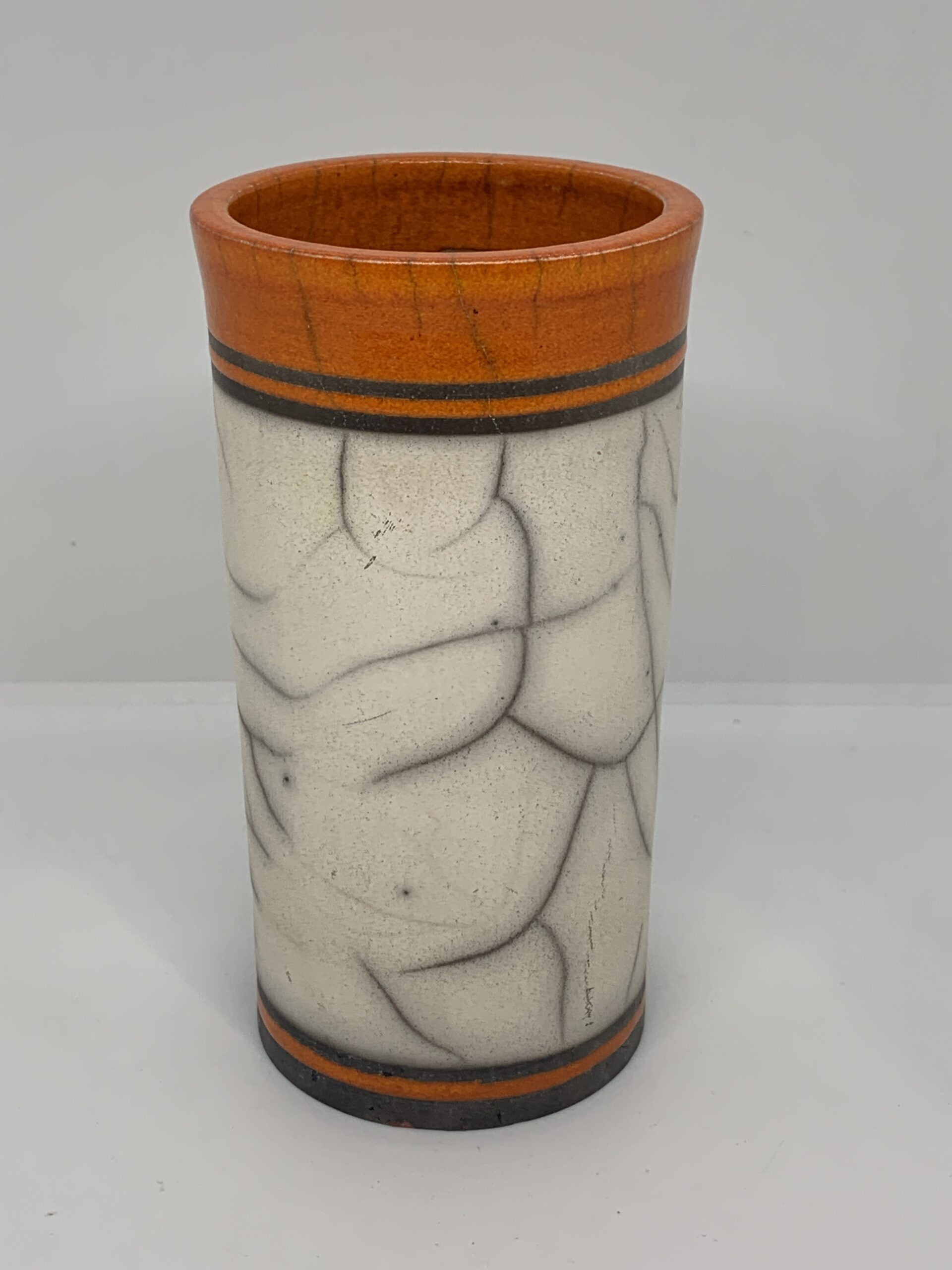 Ken Ison Raku Pottery Vase with Orange Highlights 17cm high - Vintage ...