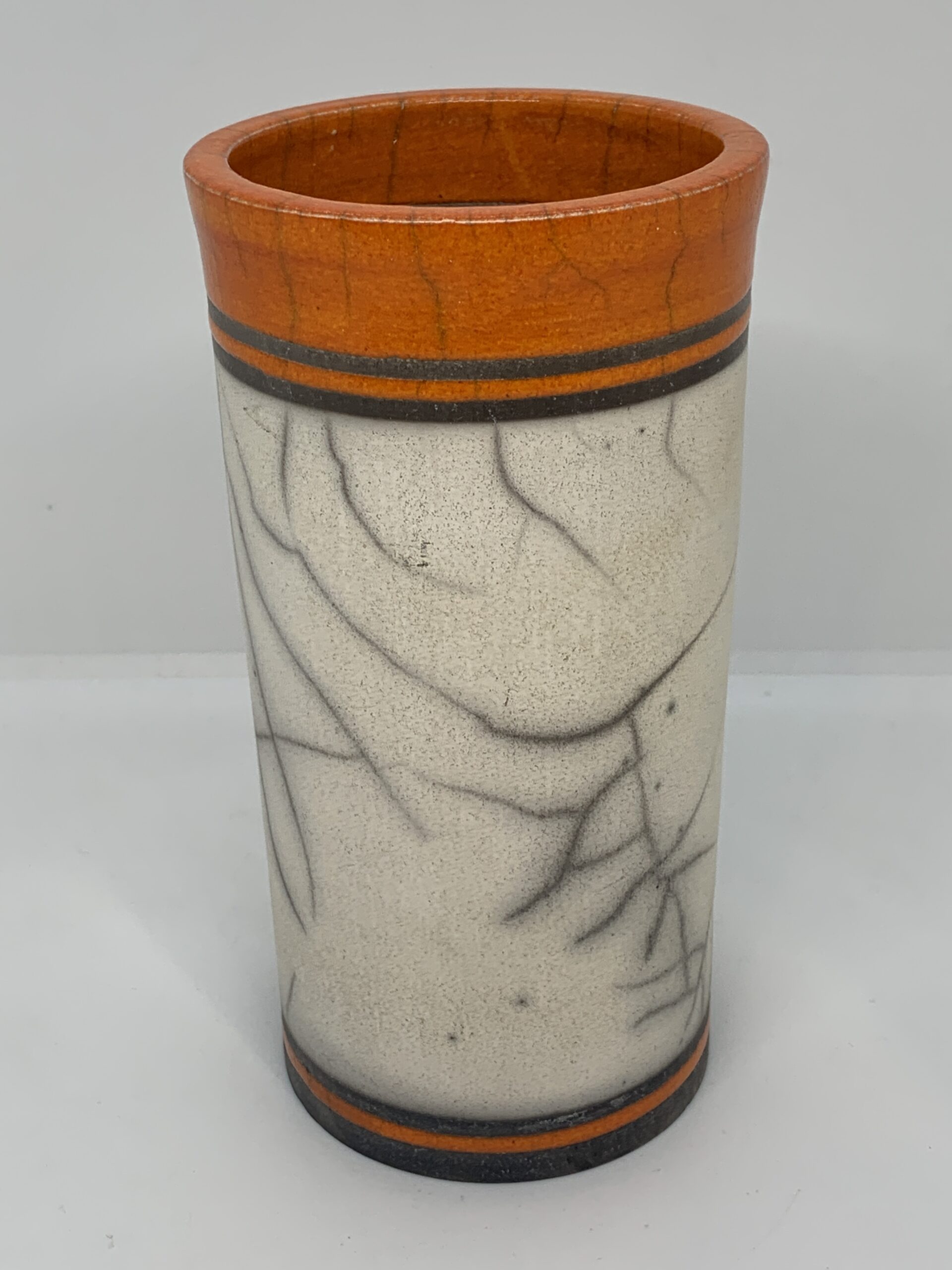 Ken Ison Raku Pottery Vase with Orange Highlights 17cm high - Vintage ...