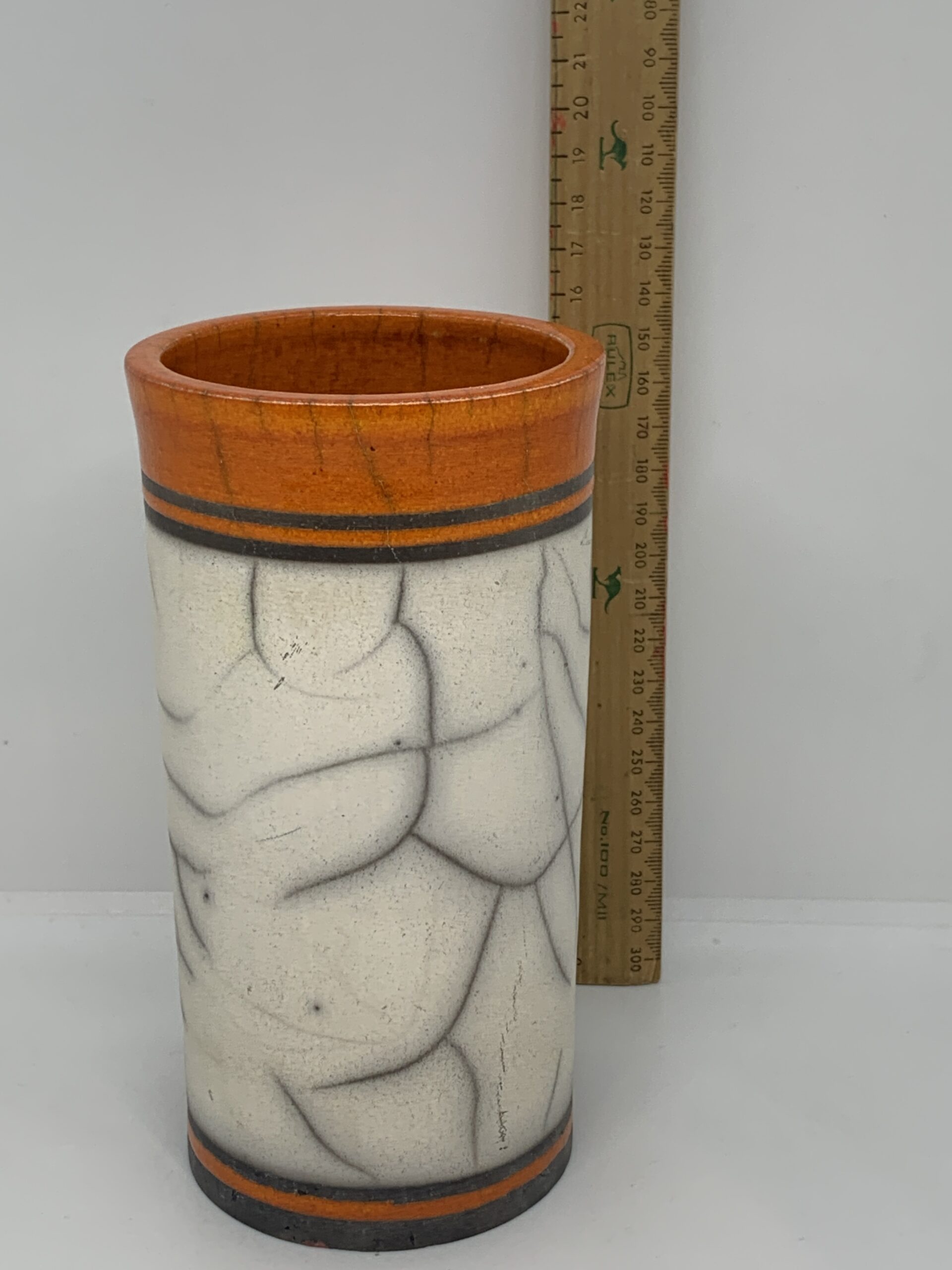 Ken Ison Raku Pottery Vase with Orange Highlights 17cm high - Vintage ...