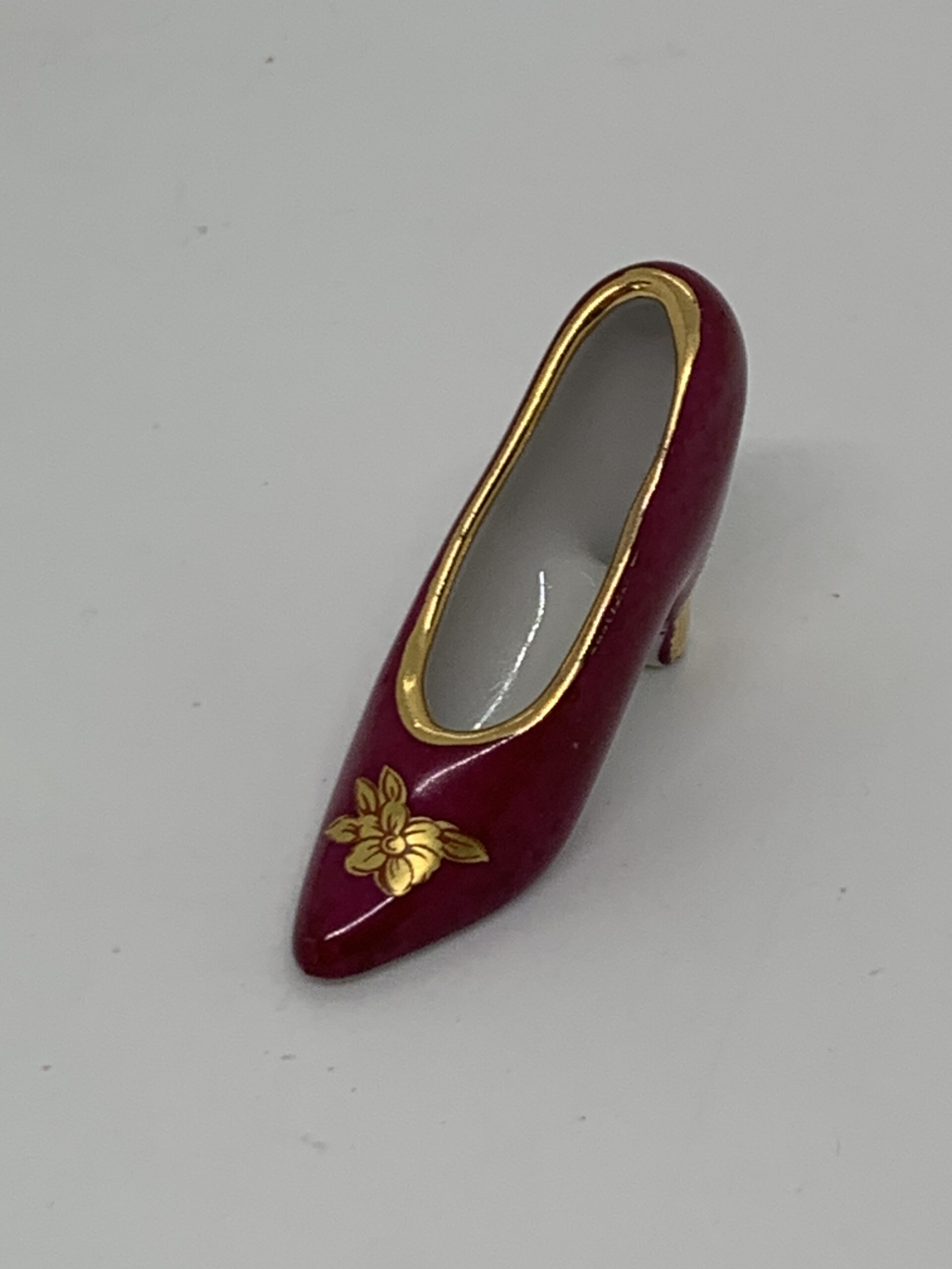 Limoges Burgundy Miniature High Heel Shoe 4.5cm long - Vintage Keepsakes