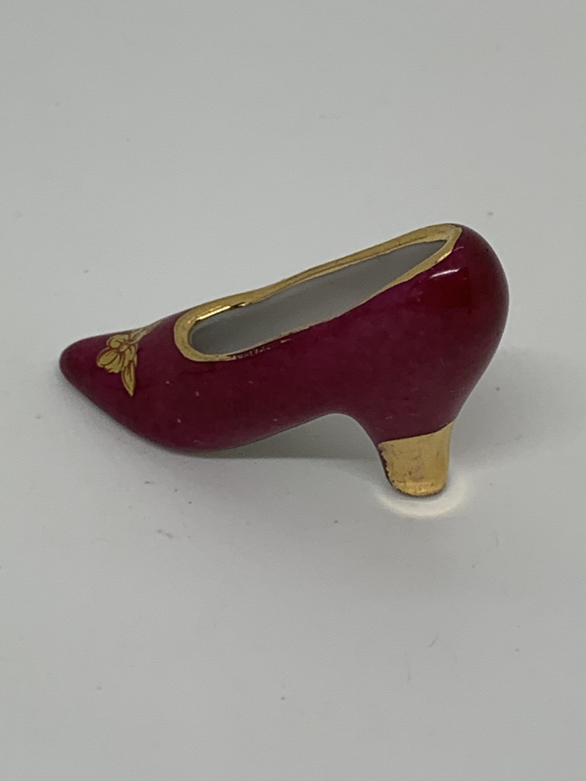Limoges Burgundy Miniature High Heel Shoe 4.5cm long - Vintage Keepsakes