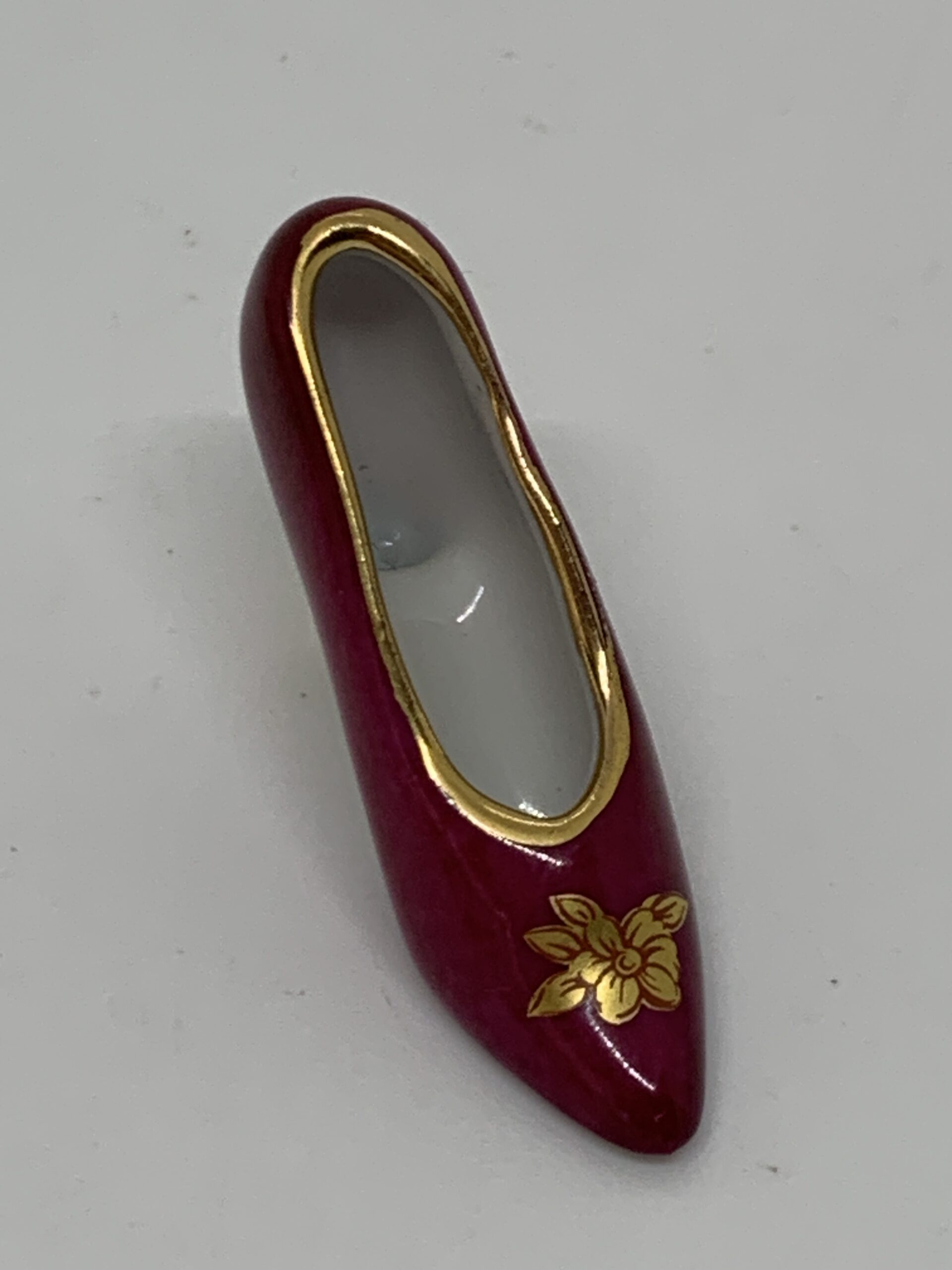 Limoges Burgundy Miniature High Heel Shoe 4.5cm long - Vintage Keepsakes