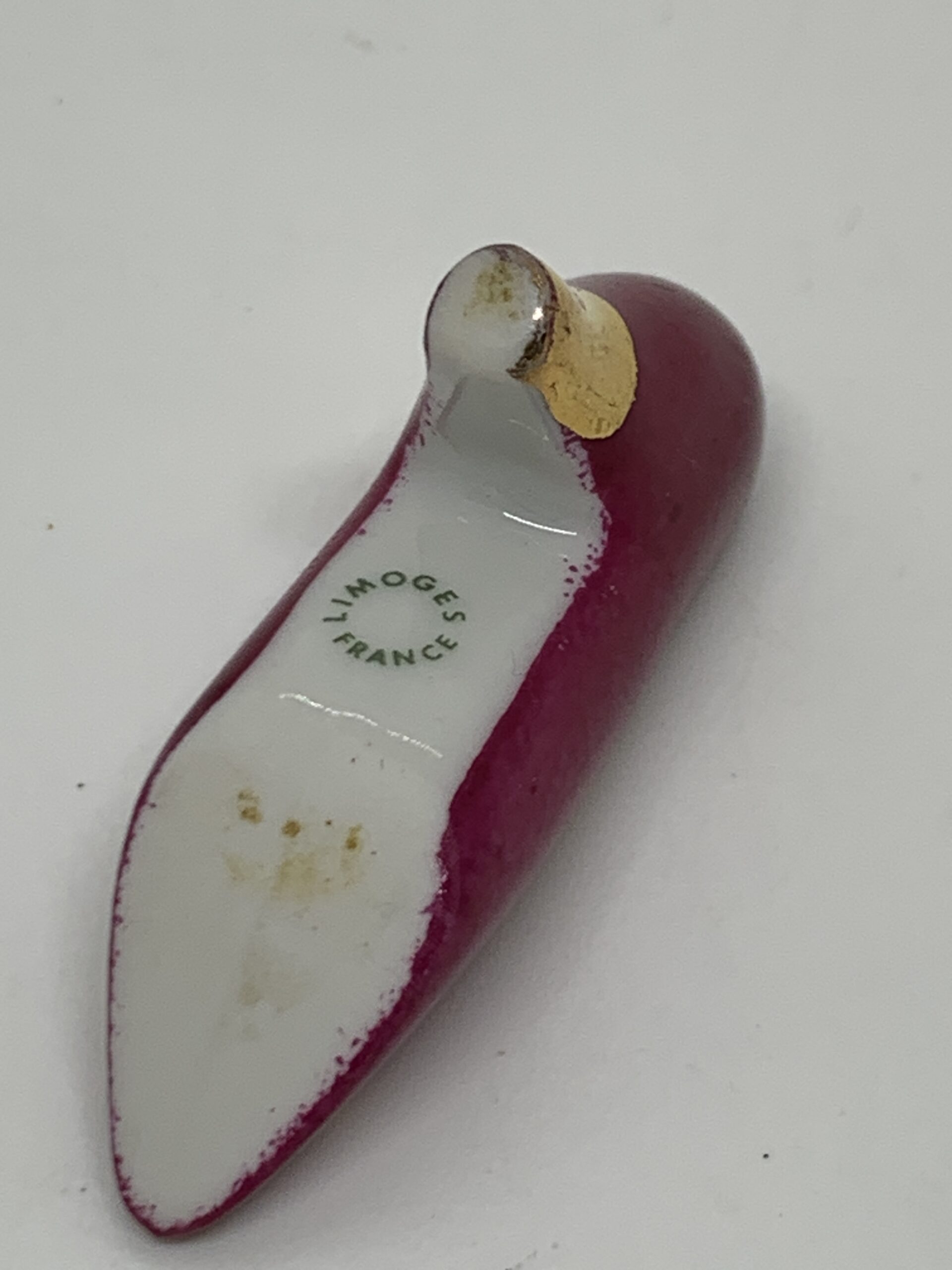 Limoges Burgundy Miniature High Heel Shoe 4.5cm long - Vintage Keepsakes