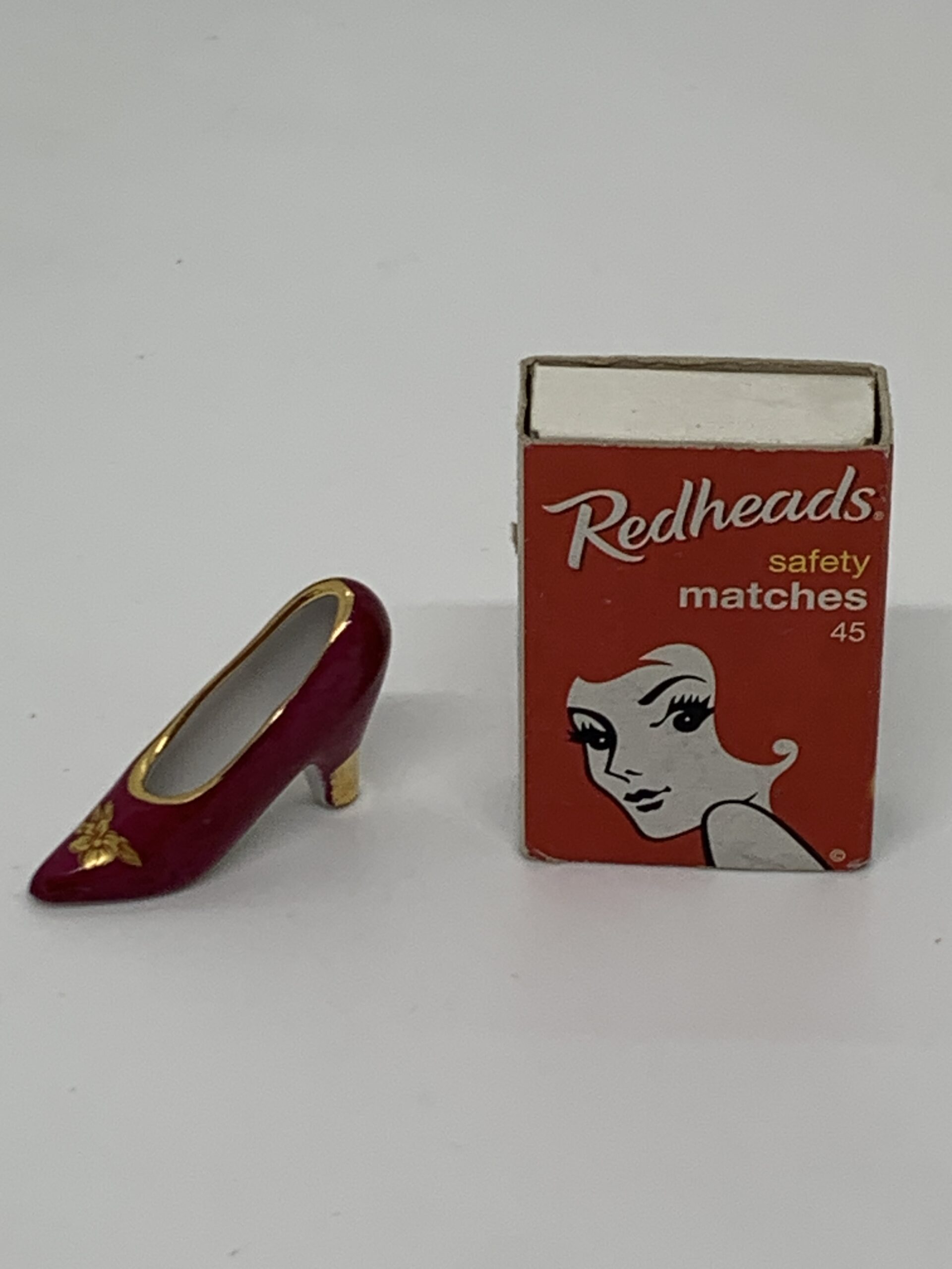 Limoges Burgundy Miniature High Heel Shoe 4.5cm long - Vintage Keepsakes