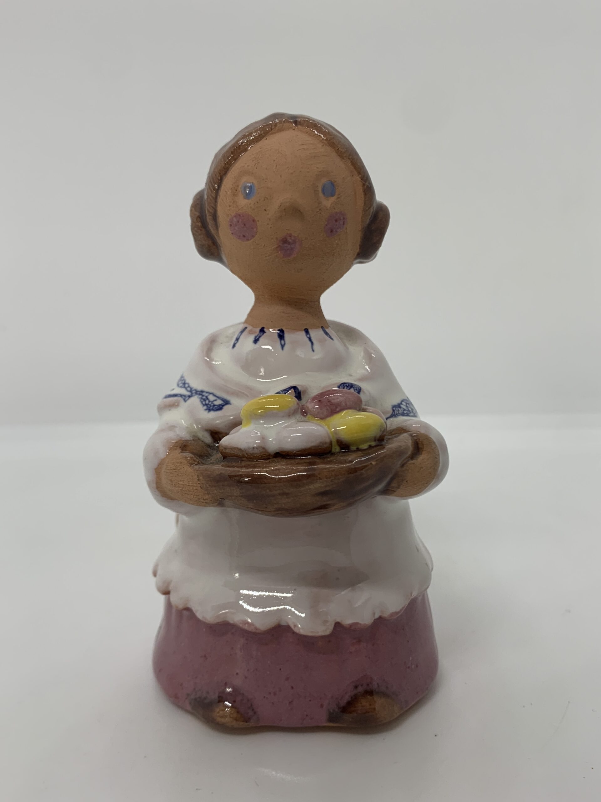Terracotta Folk Art Figure of Girl holding Basket of Eggs 11cm high ...