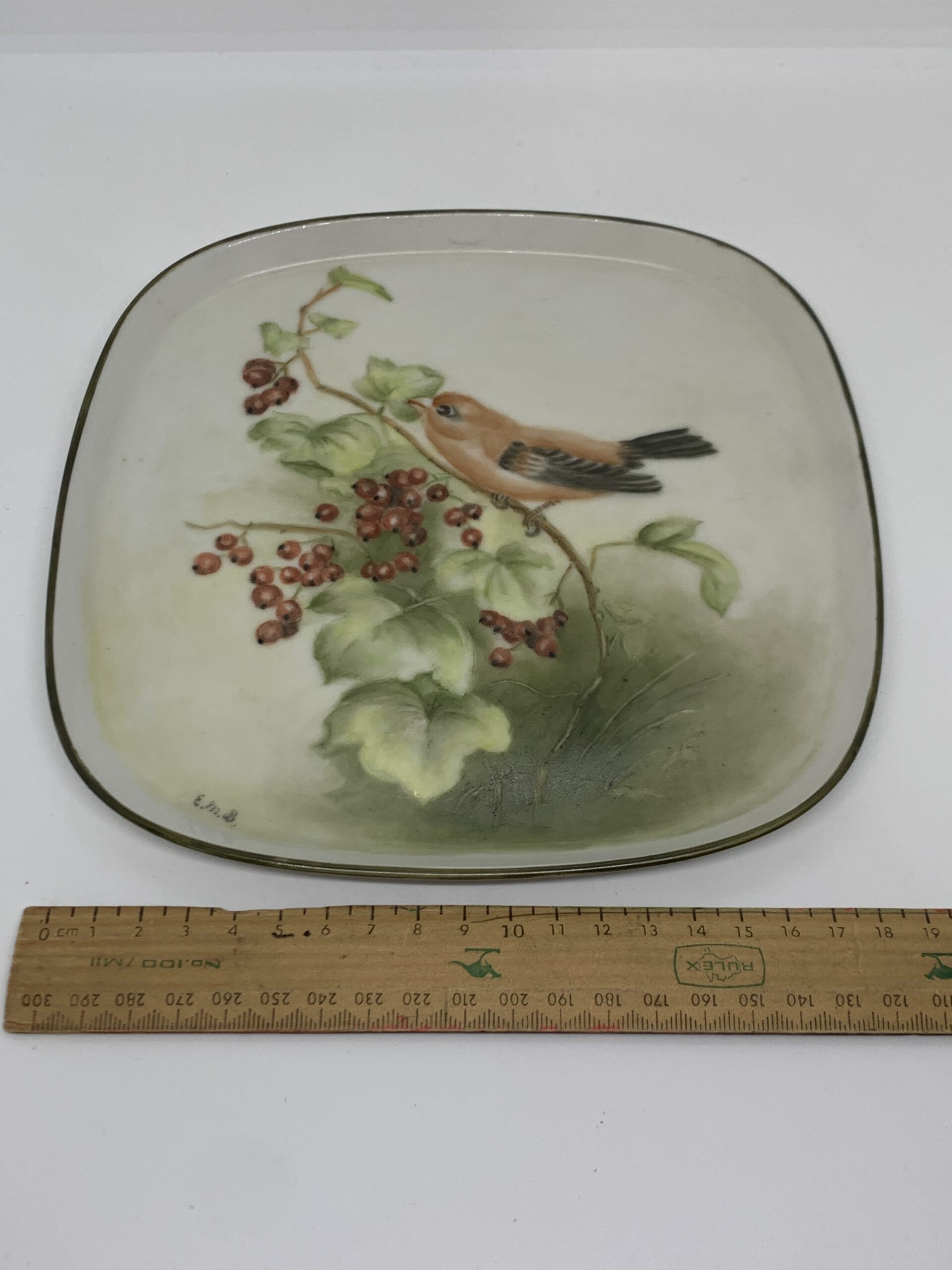Vintage Handpainted Square Plate of Bird signed EMB 20cm - Vintage ...