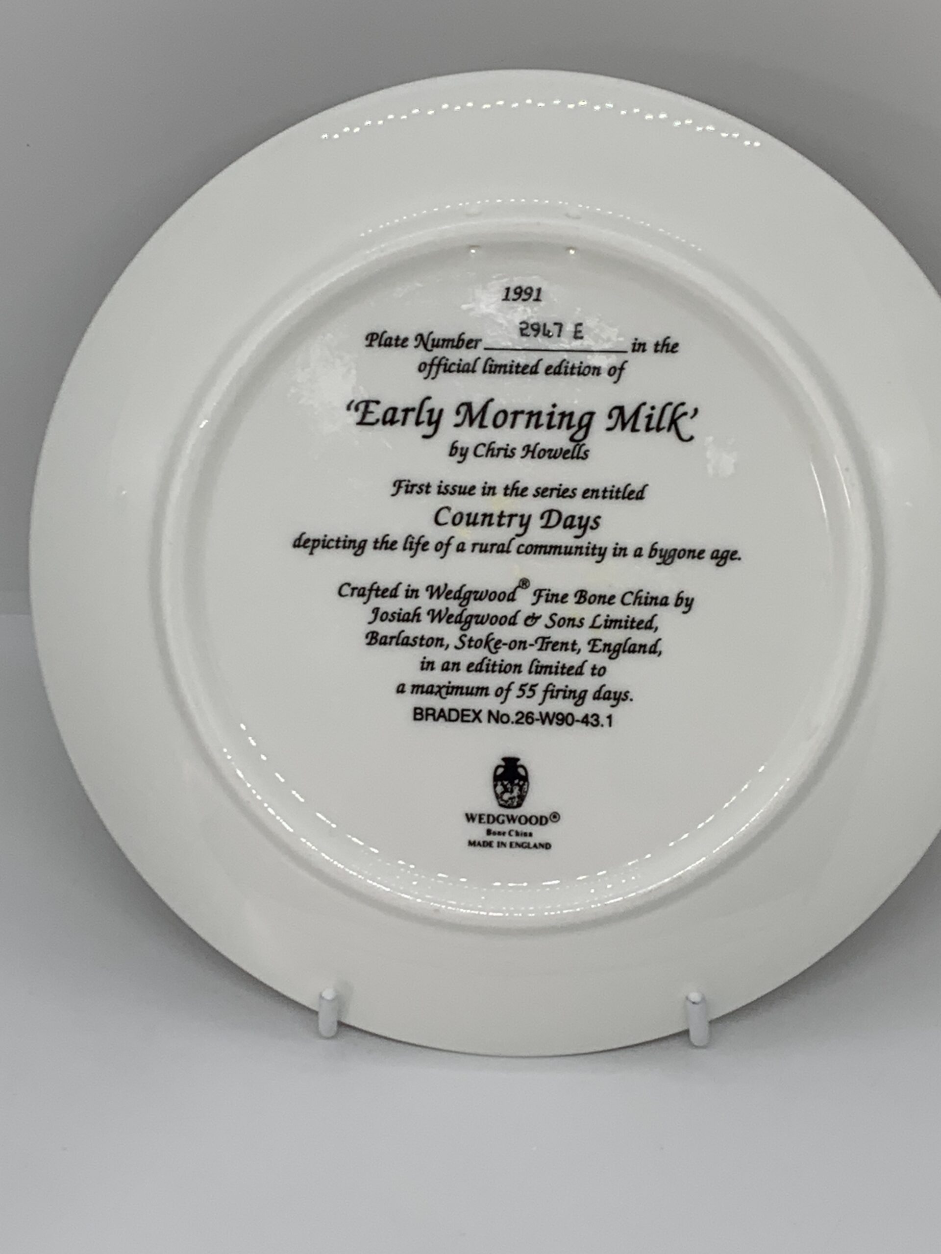 Wedgwood Early Morning Milk - Country Days Series 1991 20cm Plate ...
