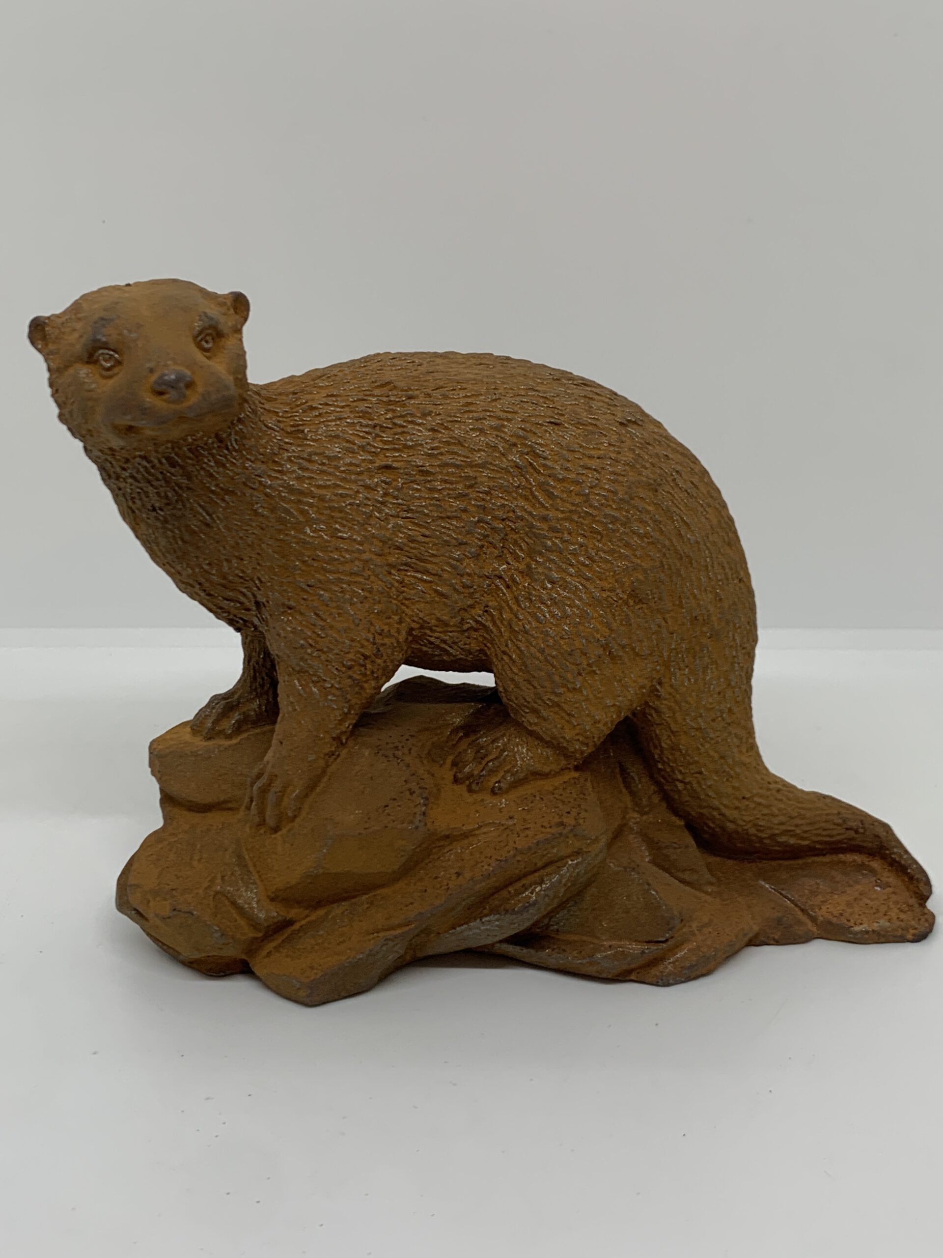 Rusty Cast Iron Otter on Rock 16cm high - Vintage Keepsakes