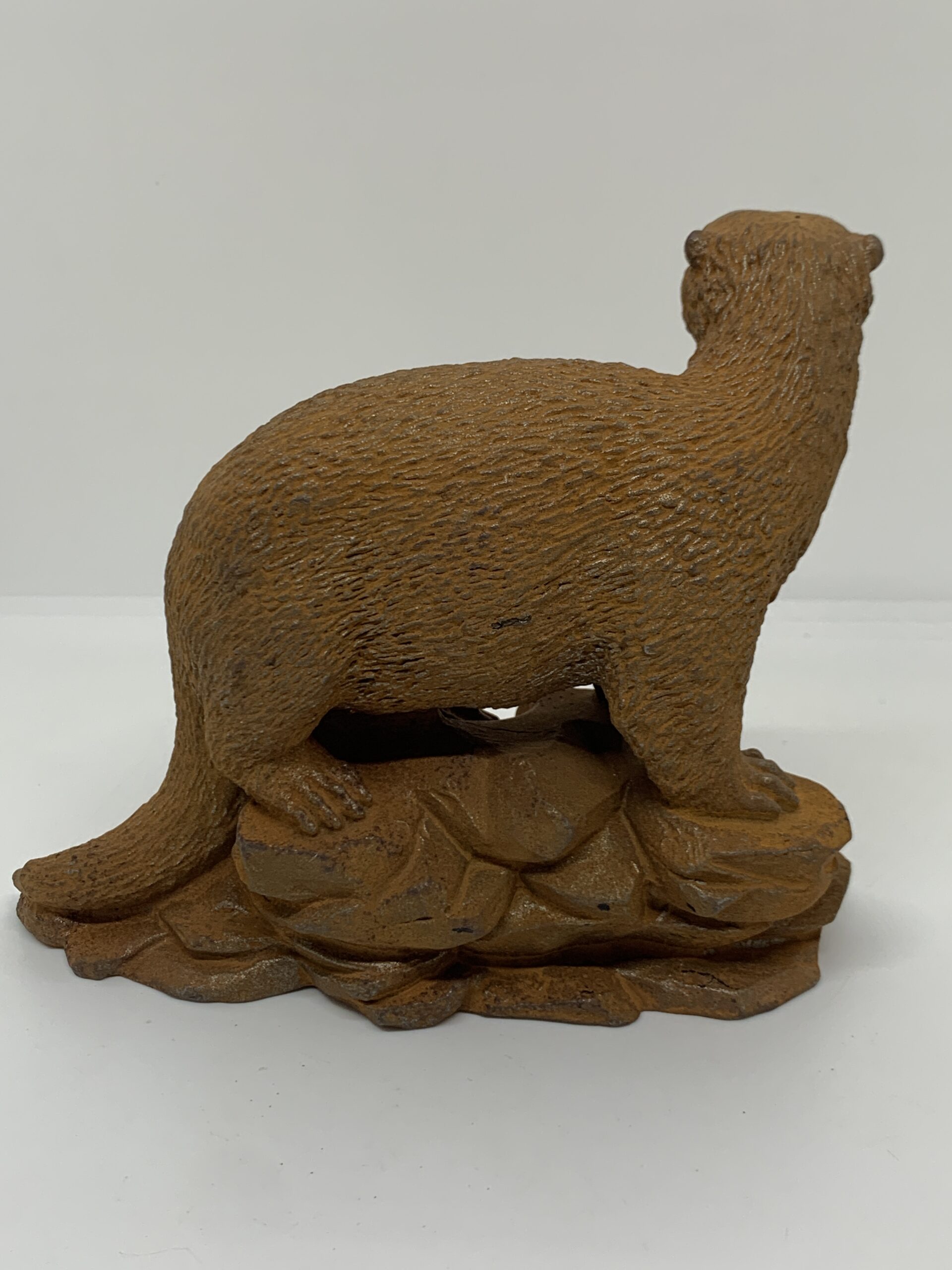 Rusty Cast Iron Otter on Rock 16cm high - Vintage Keepsakes