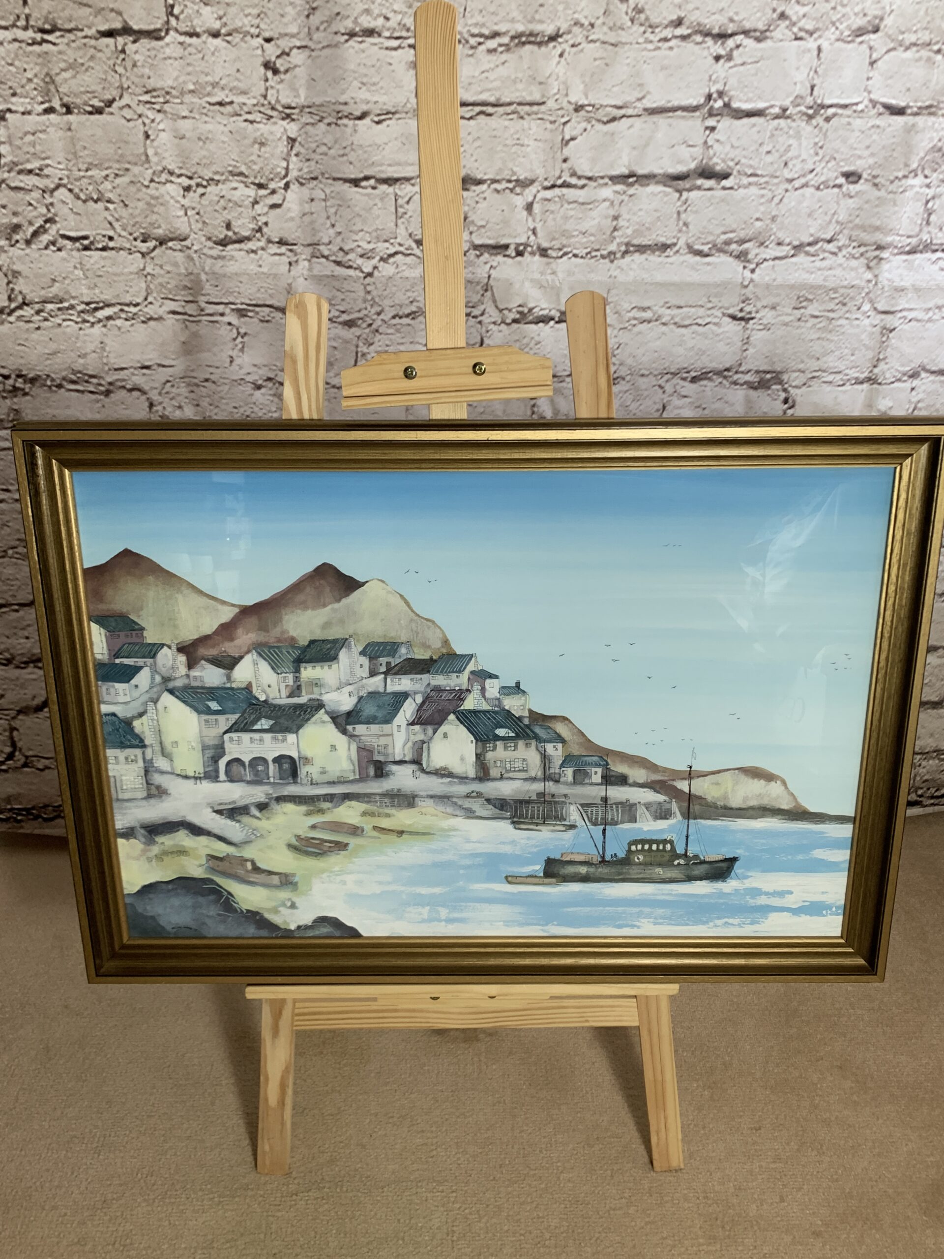 Michael Salmon (1949-) - Fishing Village - Watercolor and Ink Framed ...