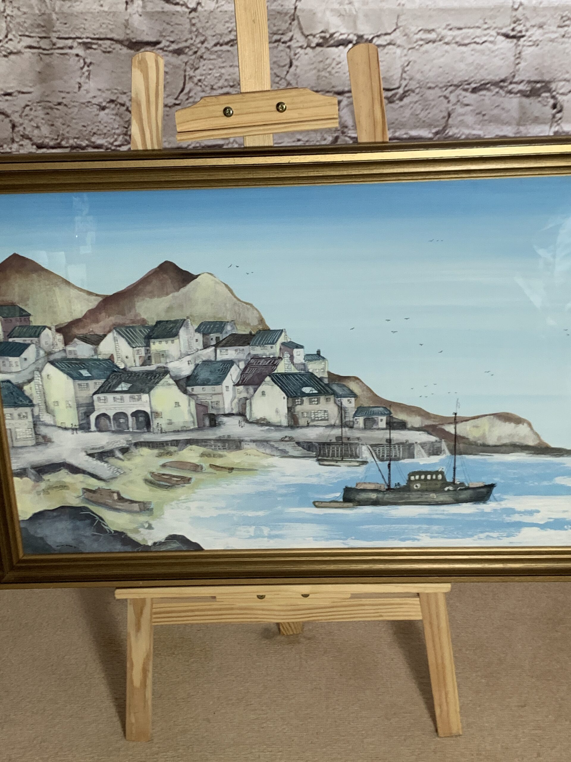 Michael Salmon (1949-) - Fishing Village - Watercolor and Ink Framed ...