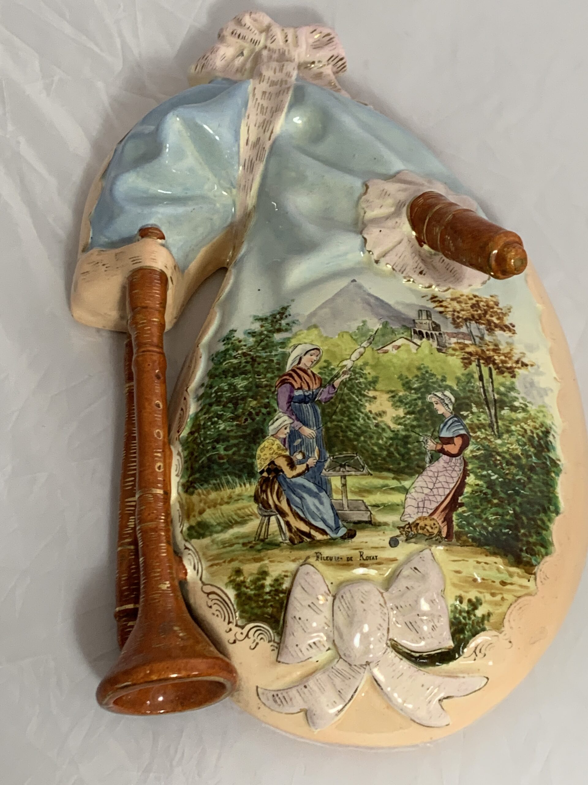 Vintage French Porcelain Pottery Wall Pocket Vase in Bagpipe Form 40cm ...