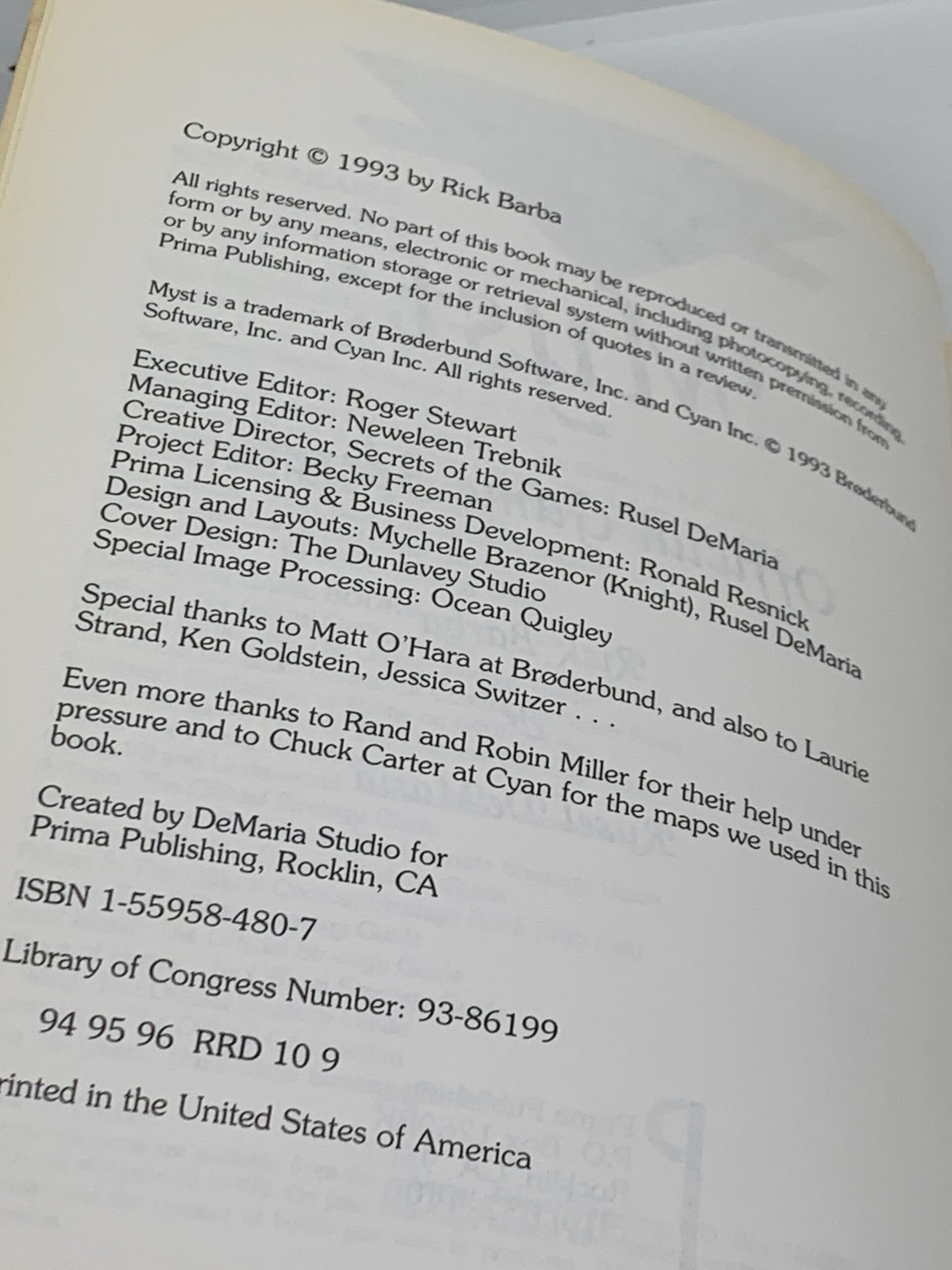 Myst Official Strategy Guide by Rick Barba and Rusel DeMaria - Vintage ...