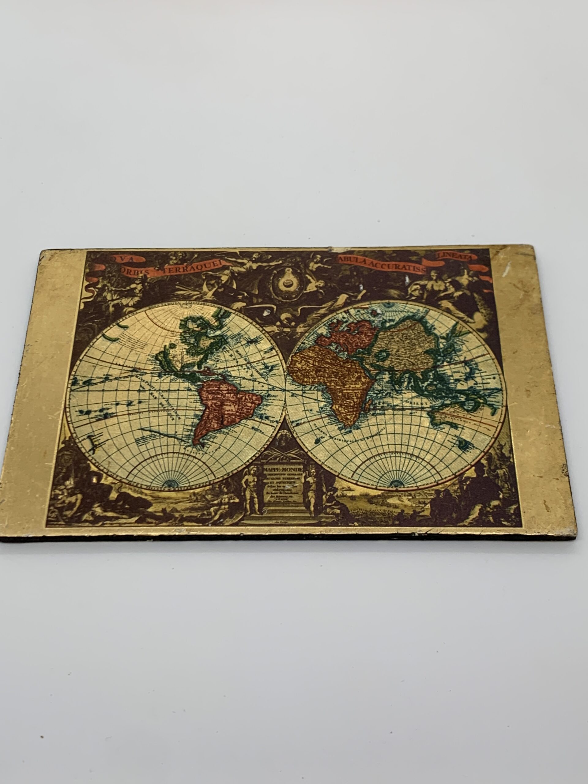 Valentine Printed in England Golden Old World Map Plaques x 2 - Vintage ...
